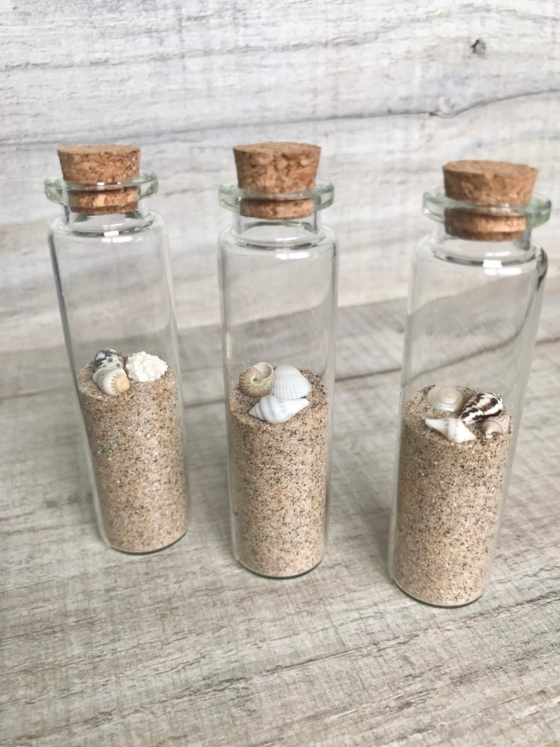 Handmade Mini Beach Sand Bottle, Beach in a Bottle Cork Sea Glass Shell ...