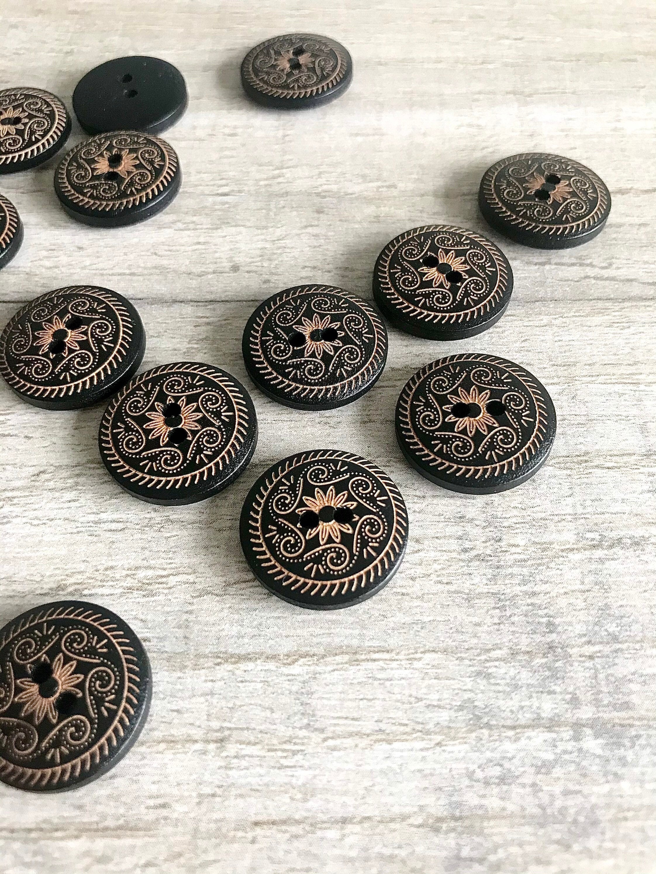 10 Carved / Engraved Buttons 18mm Wooden Patterned Floral - Etsy