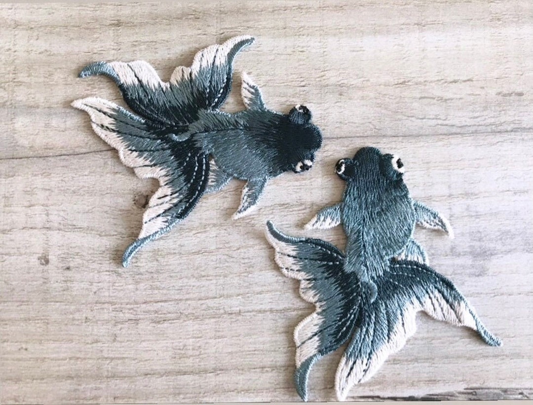 Silver Koi Carp Patch || Embroidered Sew on Patch || Asian, Oriental, Blue Fish. Japanese Patch ...
