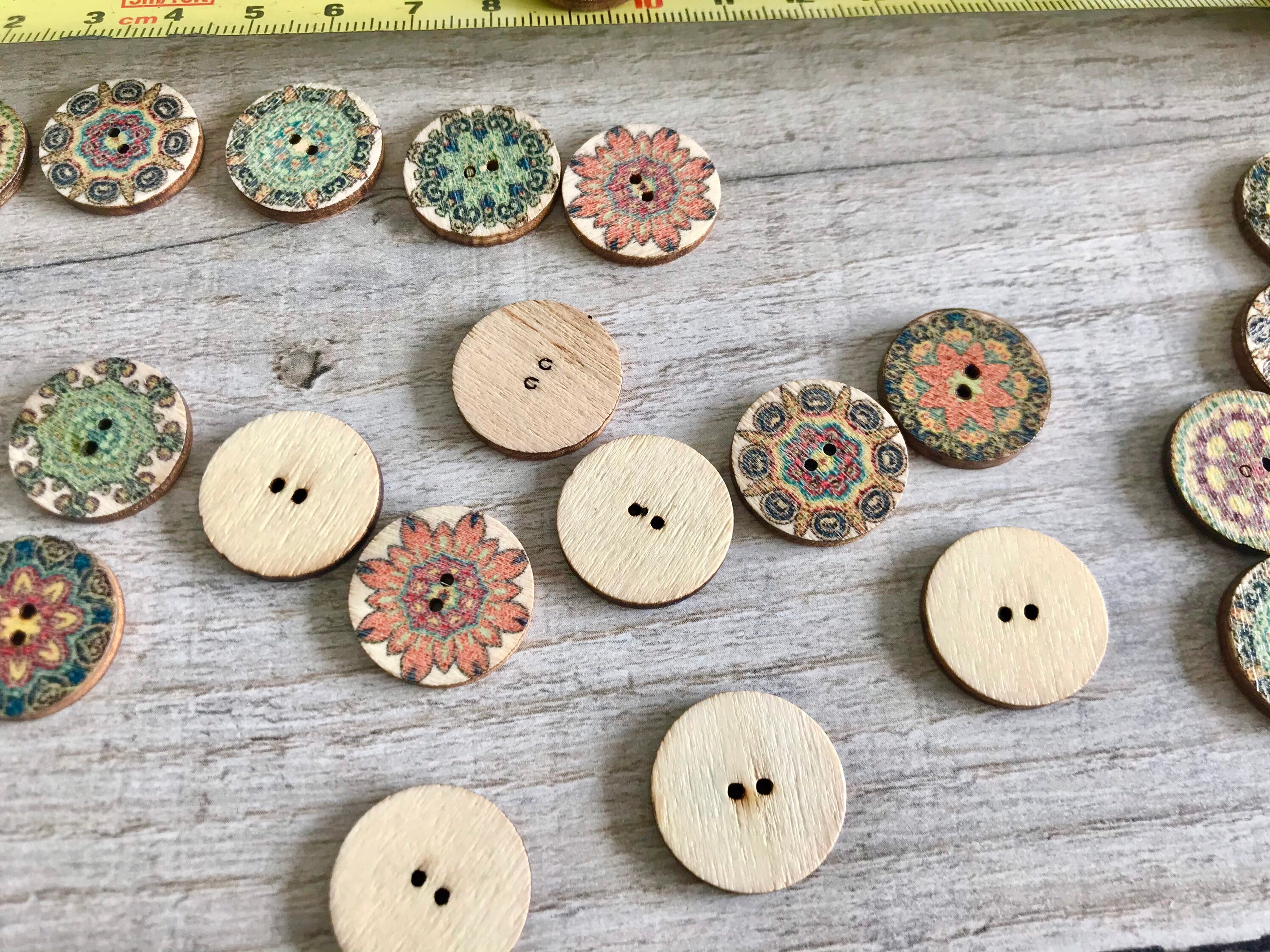 10 Wooden Boho, Psychedelic Buttons, 2cm. Sustainable, Natural Buttons ...