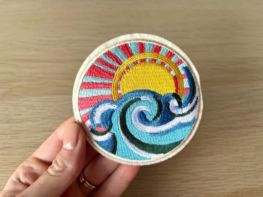 Sun & Wave Iron-on Patch, Ocean Badge, Surf Wave Patch, Decorative ...