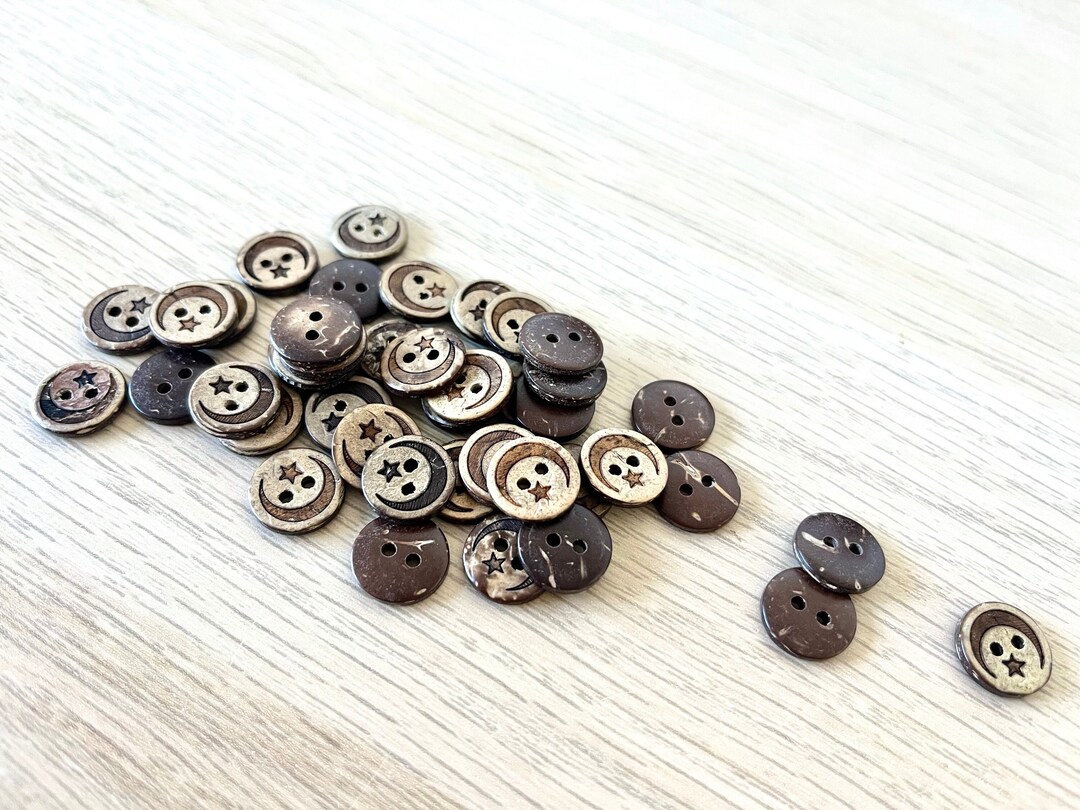 12.5 Mm COCONUT SHELL Moon and Stars Buttons X 10, Patterned Coconut Shell Buttons, 2 Hole Round ...