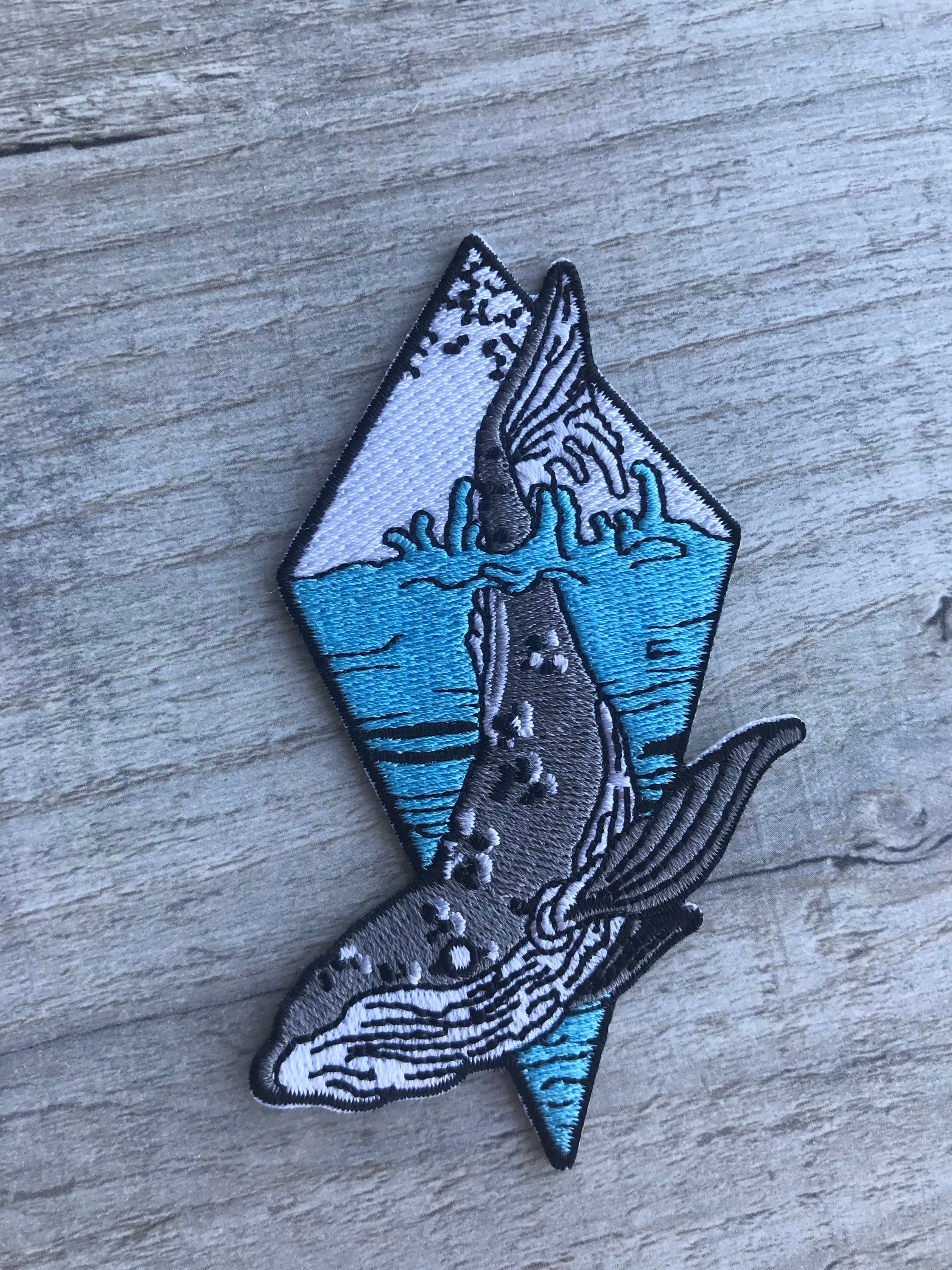 Diving Whale in the Ocean. Iron on Patch, Wave Patch. Hippy Patch ...