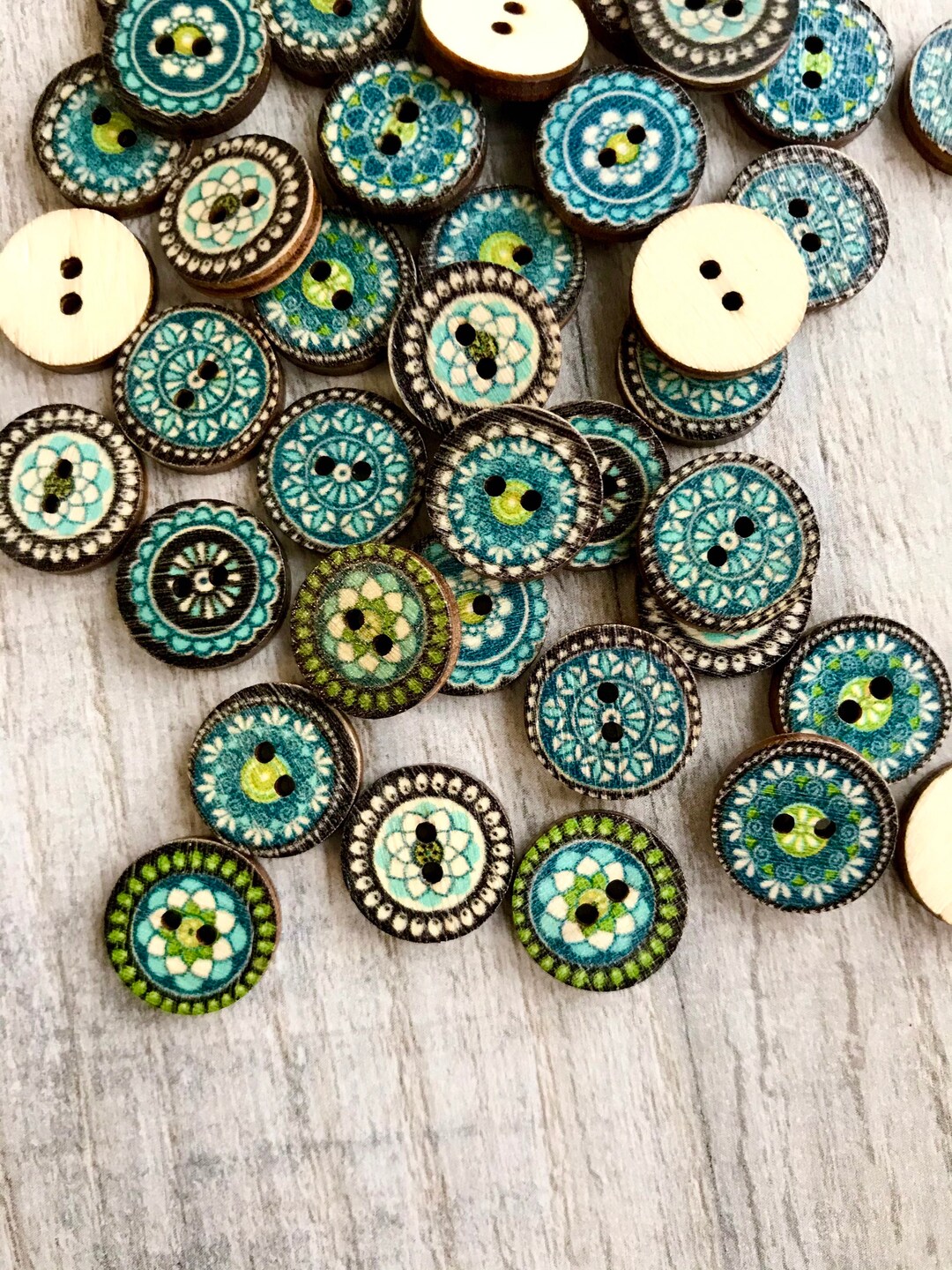 10 Wooden Boho, Psychedelic Buttons, 1.5cm. Sustainable, Natural ...