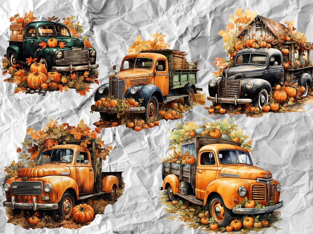 Clipart Fall Truck and Pumpkins Gift Printable Autumn Delight for ...