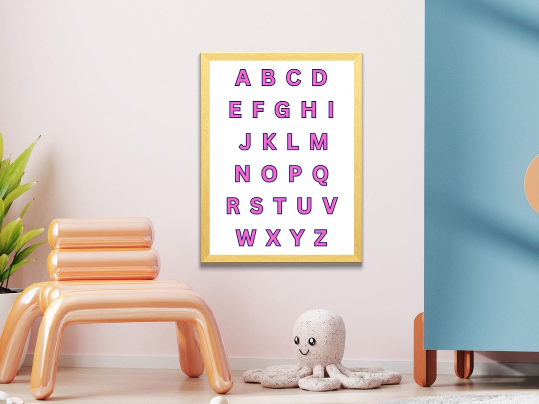 Kids Educational Alphabet Poster, Pink ABC Printable Wall Art for the ...