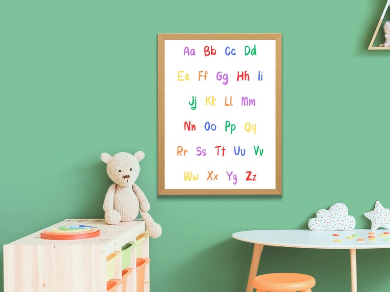 Kids Rainbow Educational Alphabet Poster, Abcs Learning Printable Wall ...