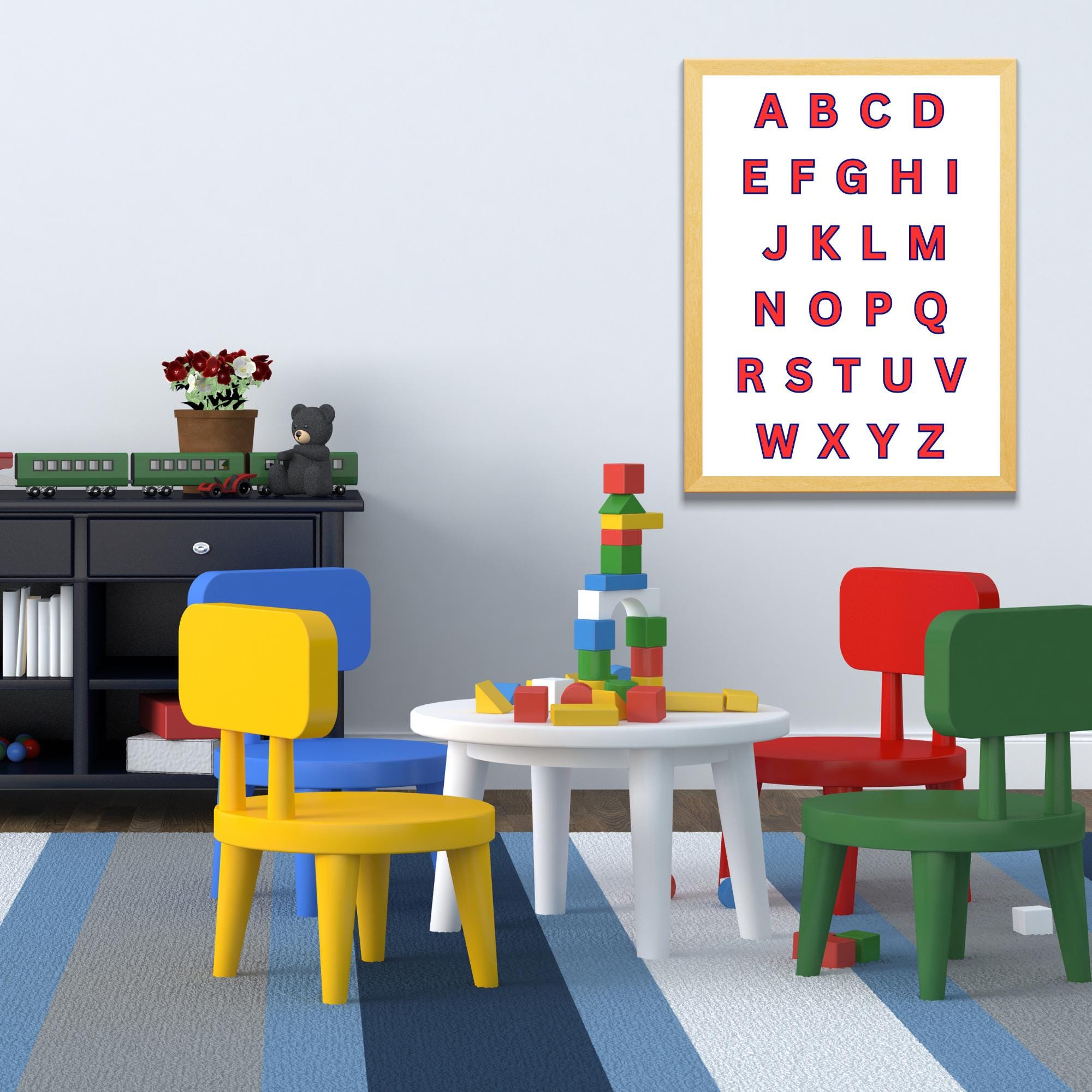 Kids Educational Alphabet Poster, Red ABC Printable Wall Art for the ...