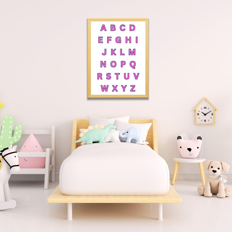 Kids Educational Alphabet Poster, Pink ABC Printable Wall Art for the ...