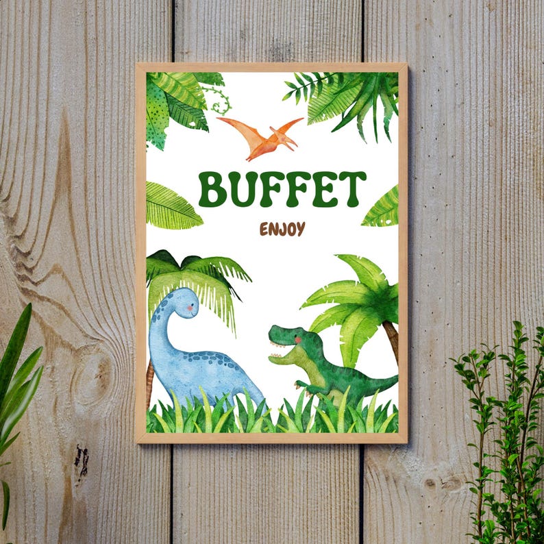 Dinosaur Birthday Party Buffet Food Sign, Kids Dino Table Party ...