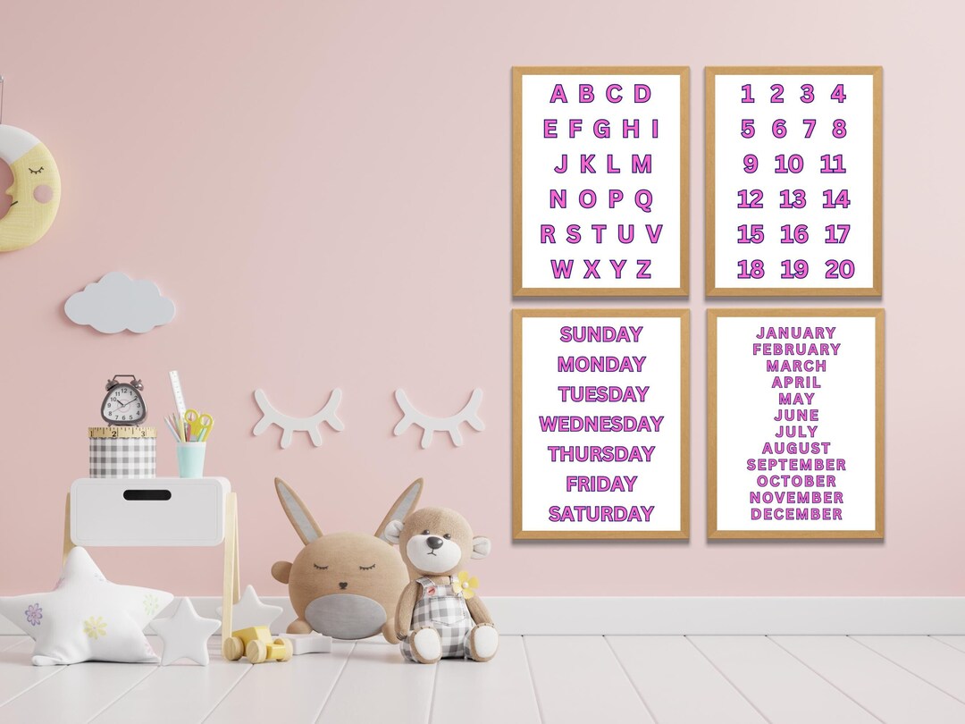 Set of 4 Educational Posters, Purple Printable Wall Art for the ...