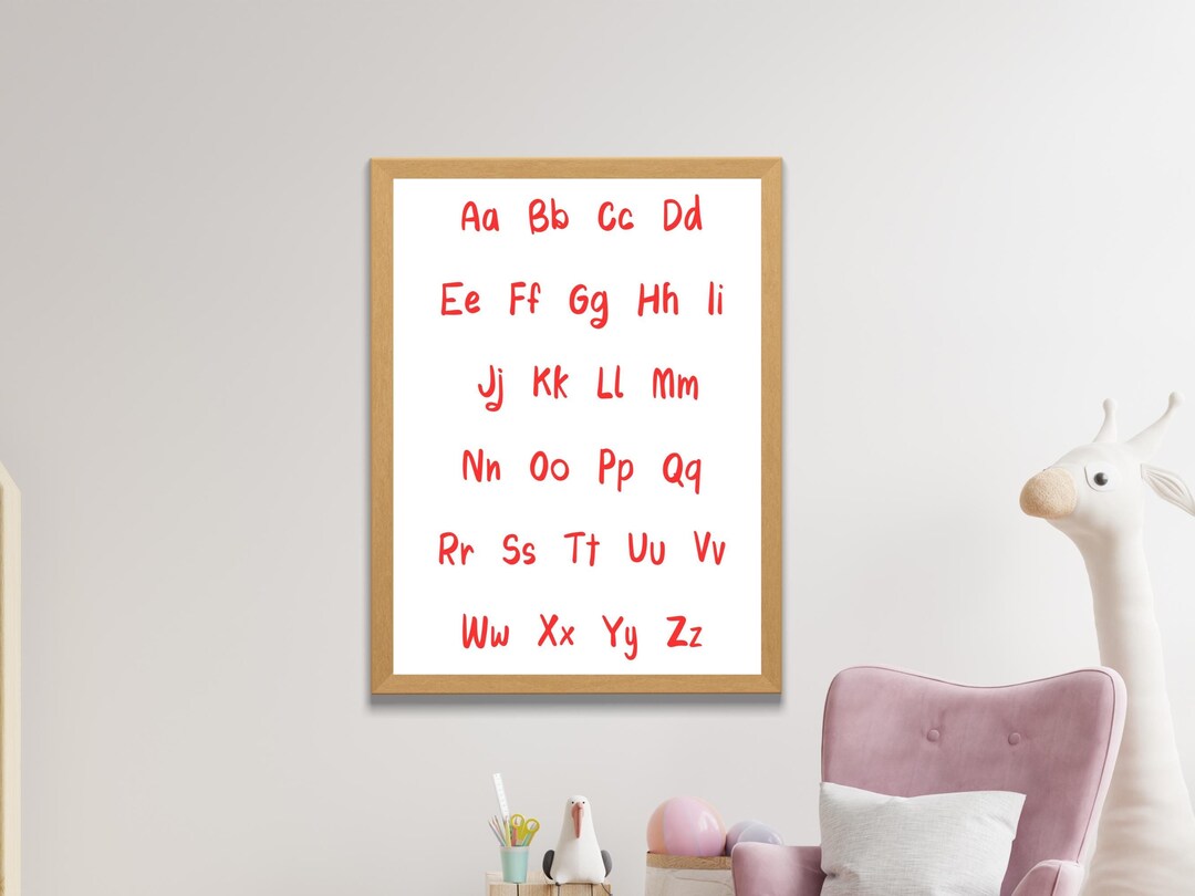 Kids Red Educational Alphabet Poster, Abcs Learning Printable Wall Art ...