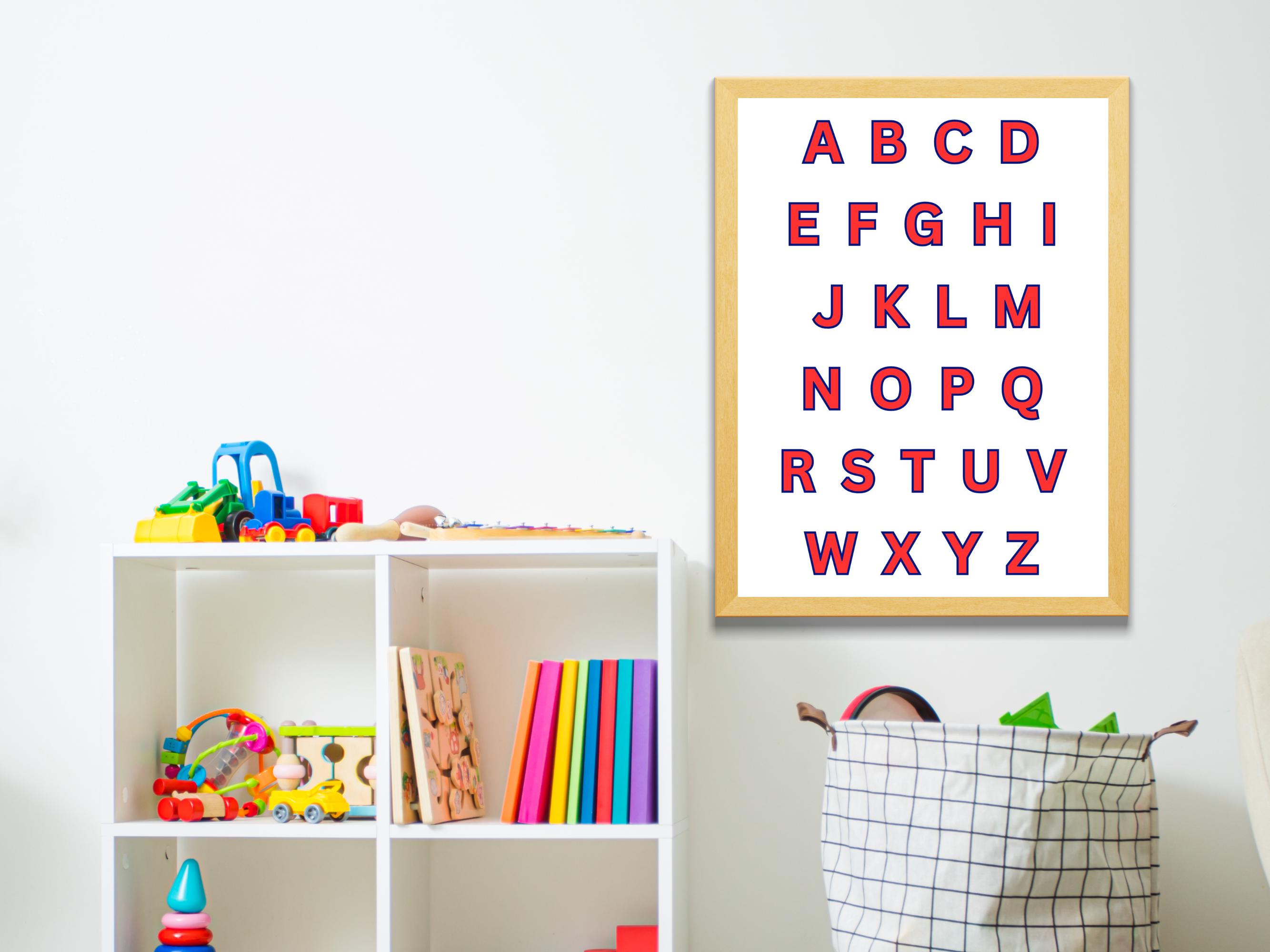 Kids Educational Alphabet Poster, Red ABC Printable Wall Art for the ...