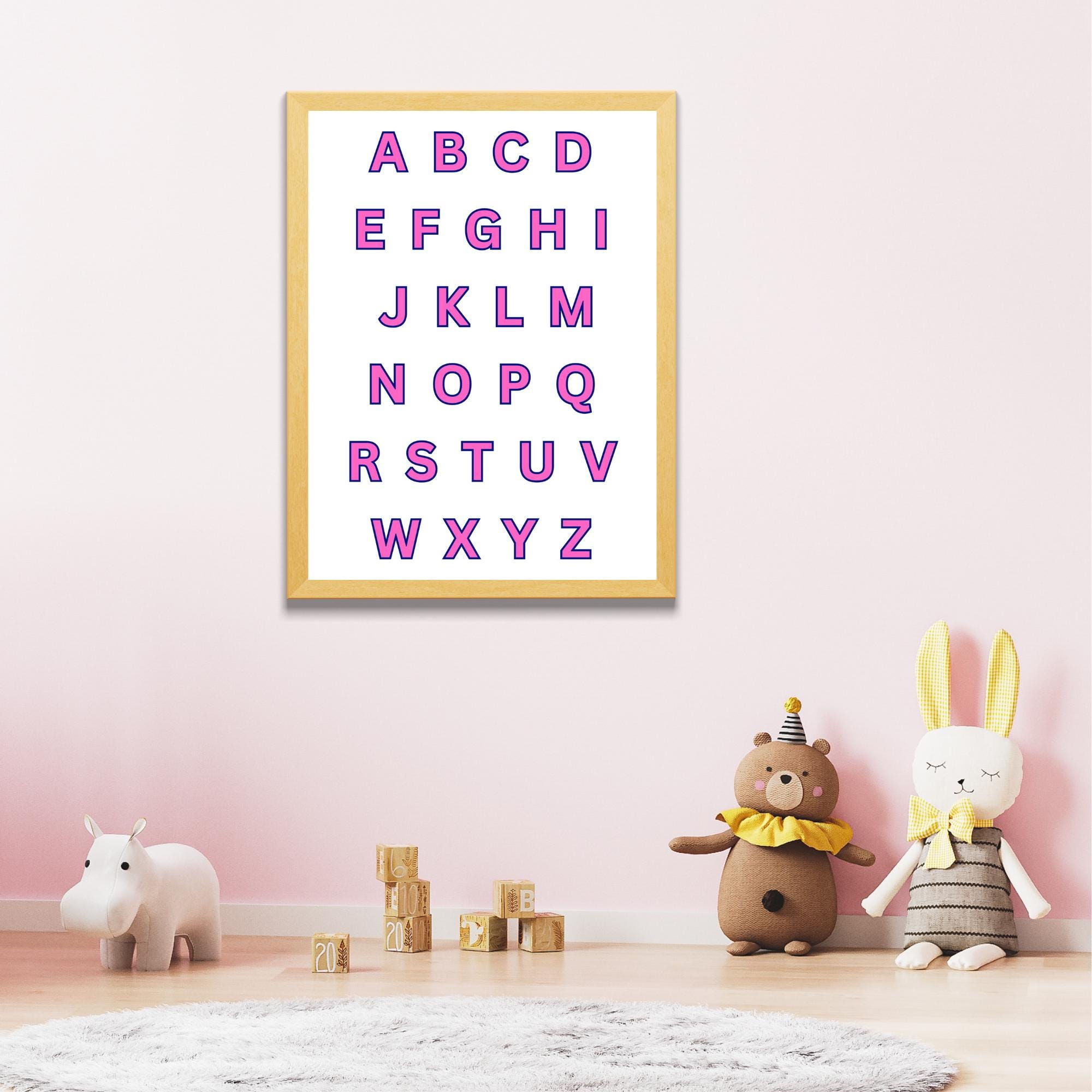 Kids Educational Alphabet Poster, Pink ABC Printable Wall Art for the ...