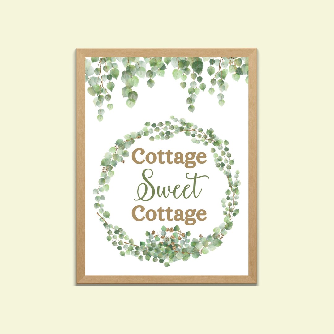 Cottage Sweet Cottage Sign, Eucalyptus Wreath Watercolor Print, Sage ...
