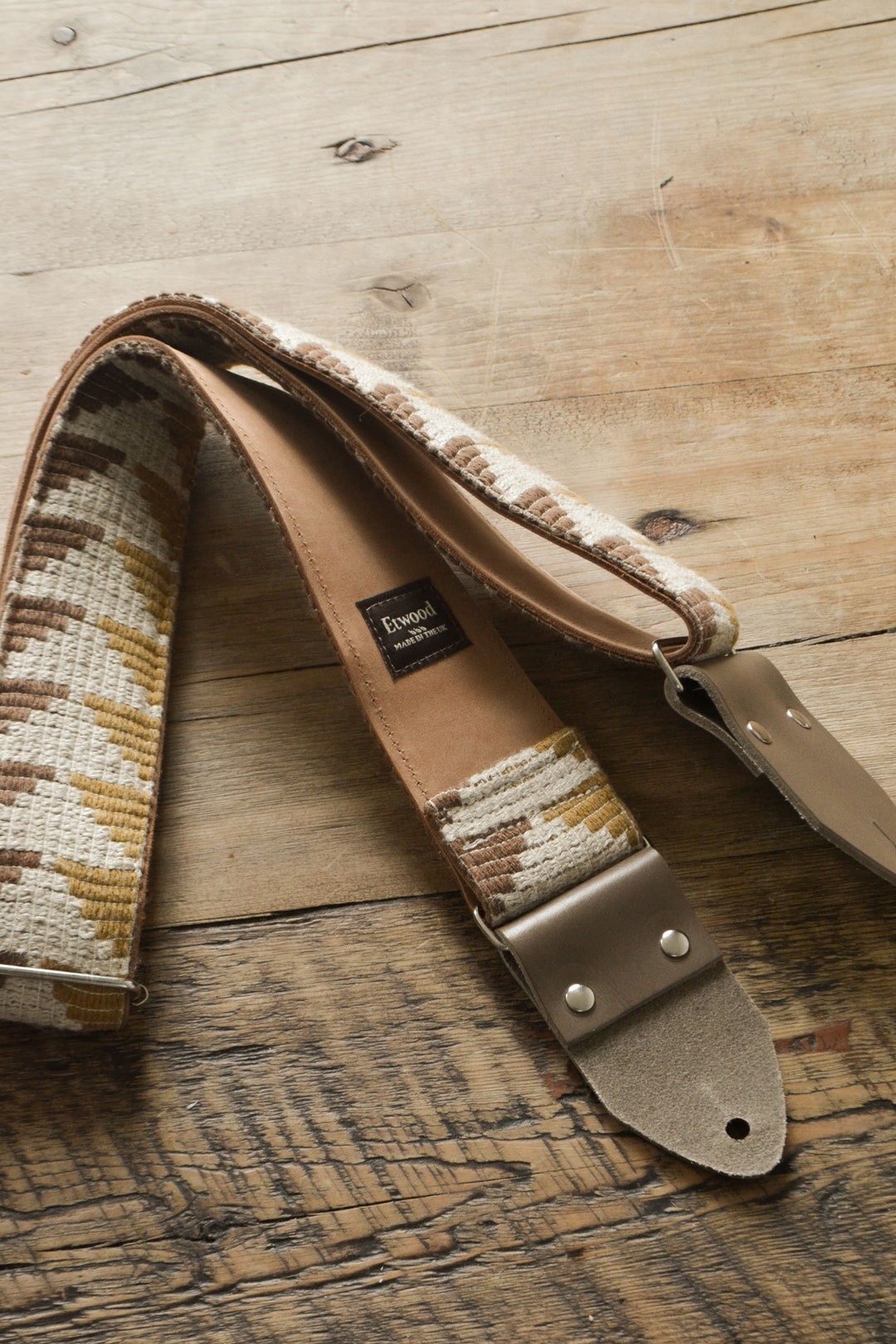 Vintage Guitar Strap / Custom Guitar Strap, Yellow & Brown Chevron ...