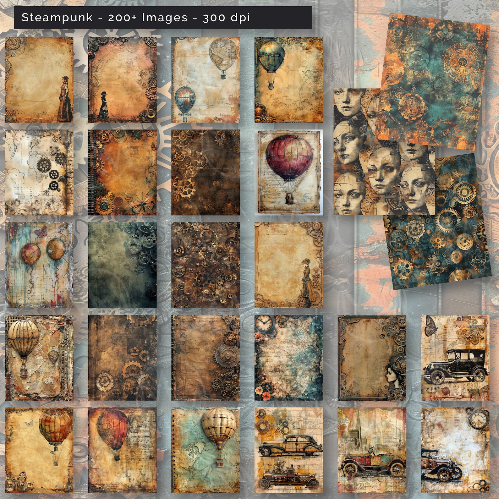 Steampunk Big Bundle 200+ Printable Scrapbook Papers Digital A4, Letter ...