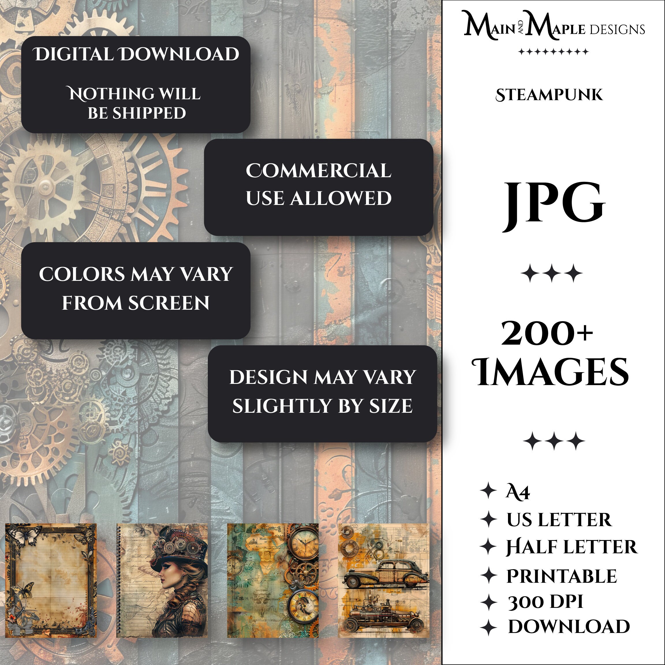 Steampunk Big Bundle 200+ Printable Scrapbook Papers Digital A4, Letter ...