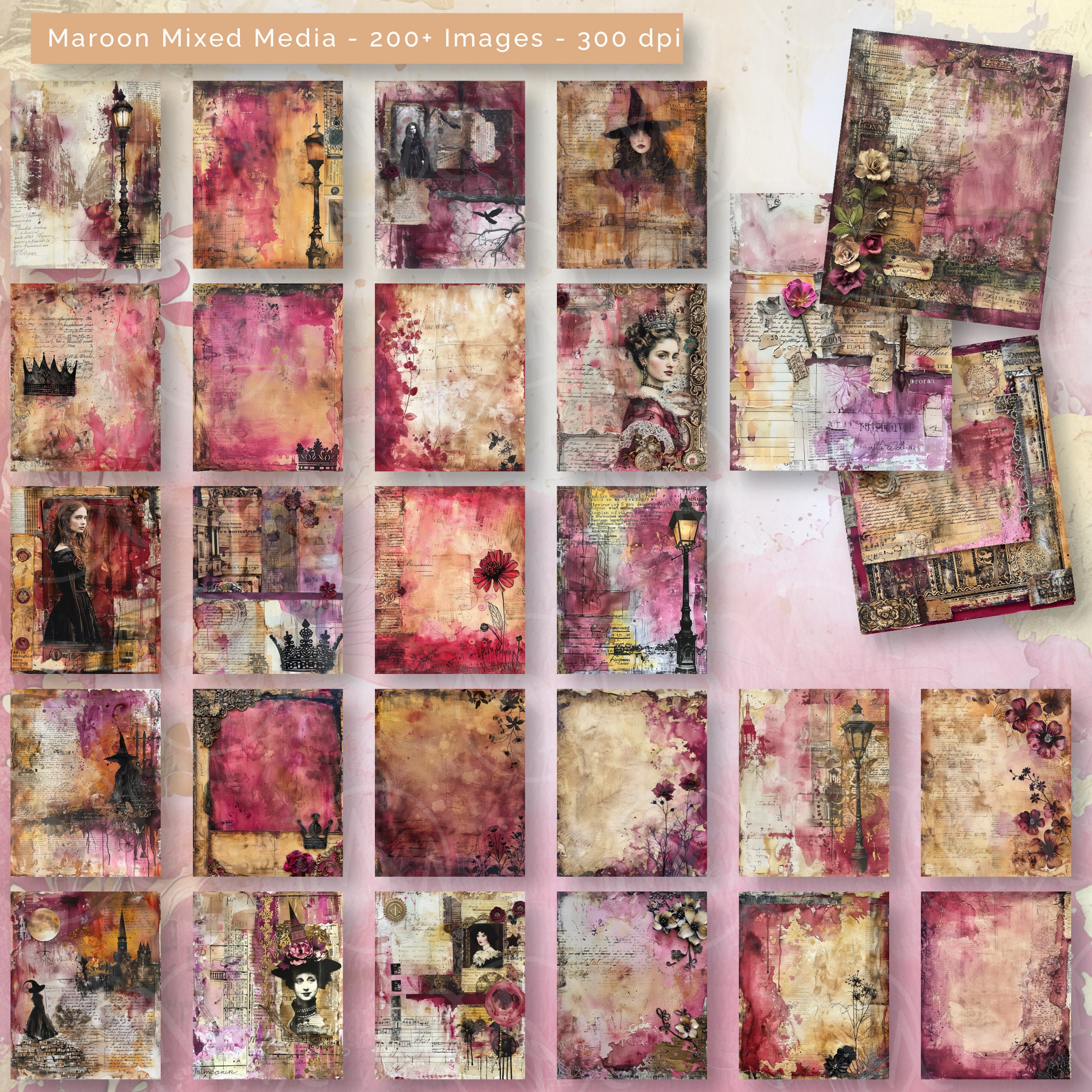Shabby Chic Printable Papers Bundle 200 Distressed Scrapbook Digital A4 ...
