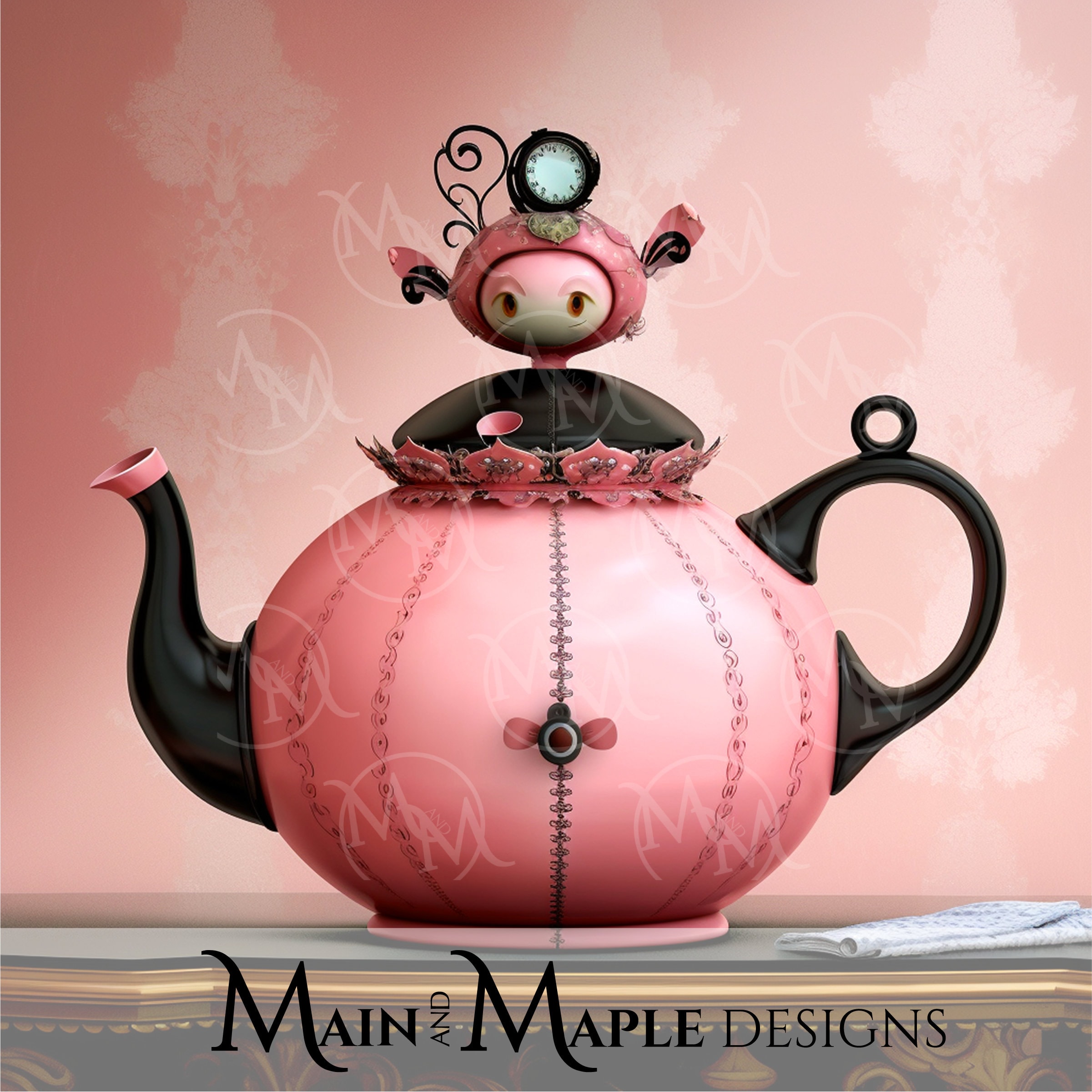Steampunk Teapots Pink & Black Whimsical Surrealism | 10 Scenes | Clip ...