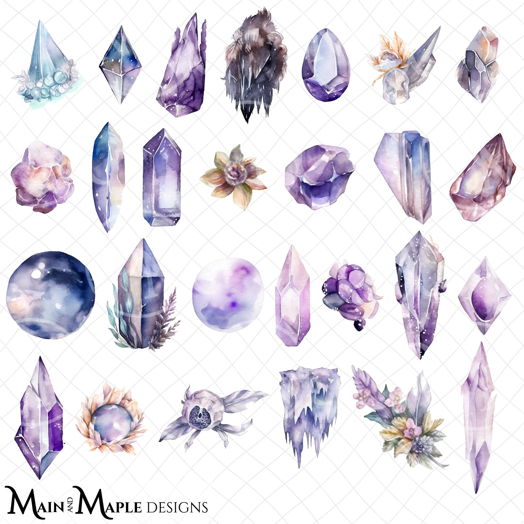 Moon Crystals Clipart Bundle Pastel Watercolor Healing Magic - Etsy