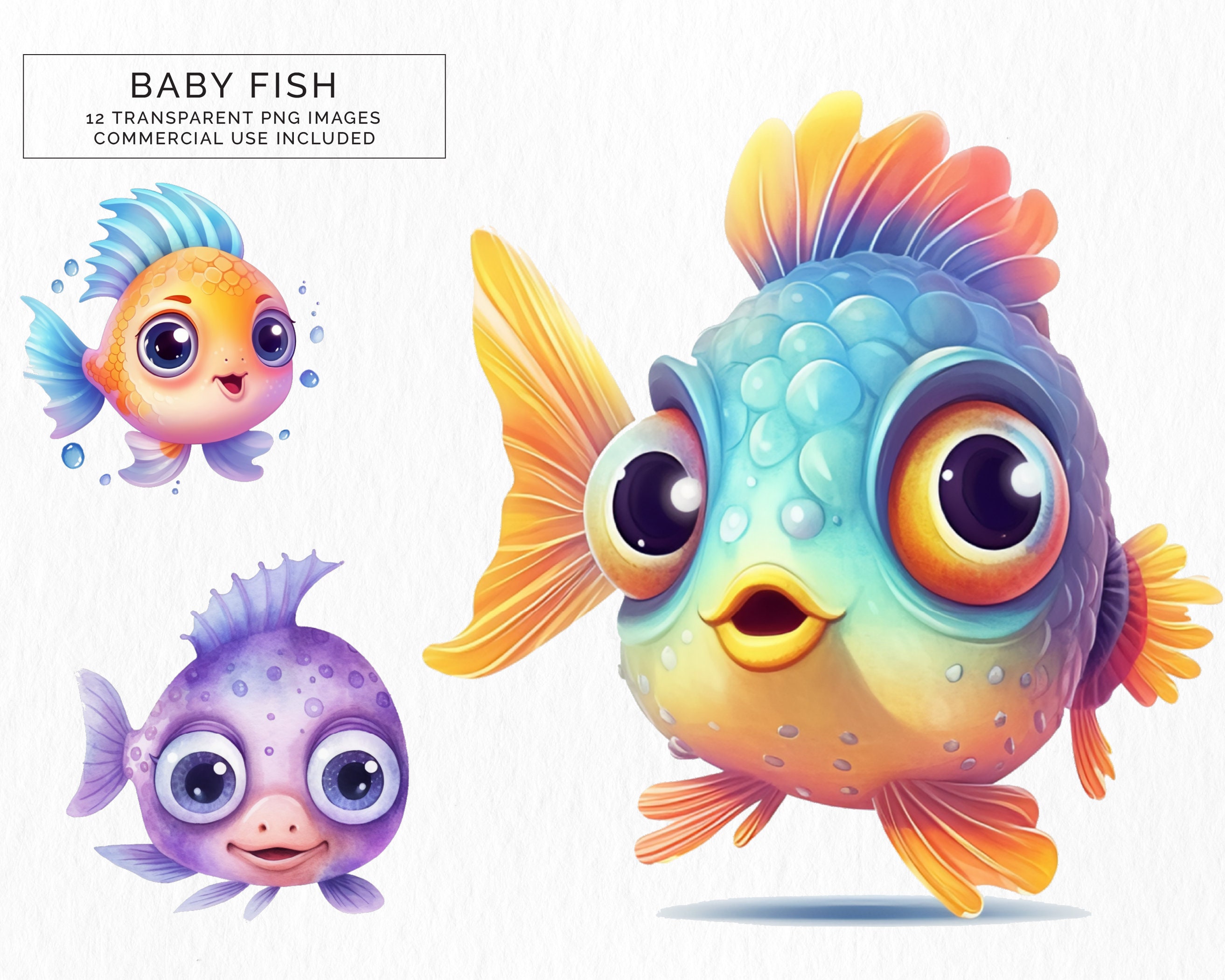 Baby Kawaii Fish Clipart PNG Files With Commercial Use Colorful Fish ...