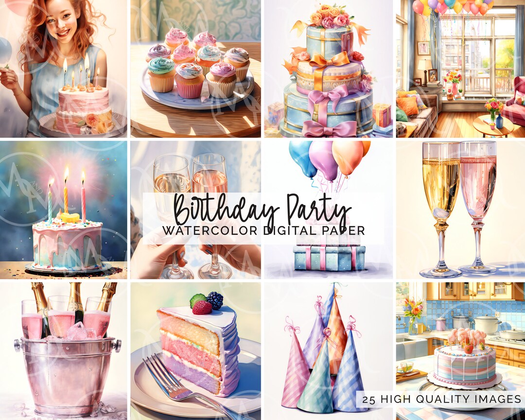 Birthday Party Clipart Scenes for Planner Stickers Card Making ...