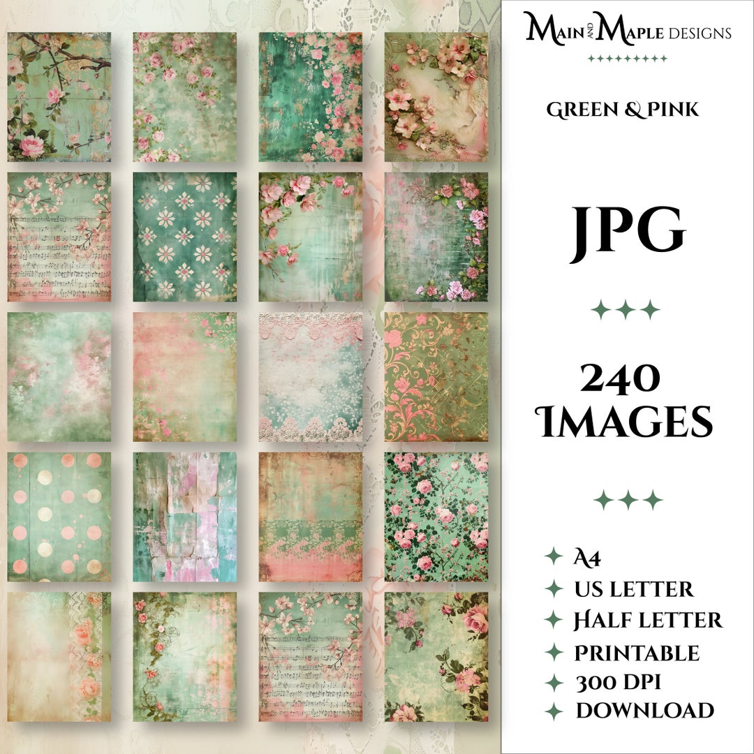 200+ A4 & Letter Scrapbook Papers Printable Green Pink Grunge ...