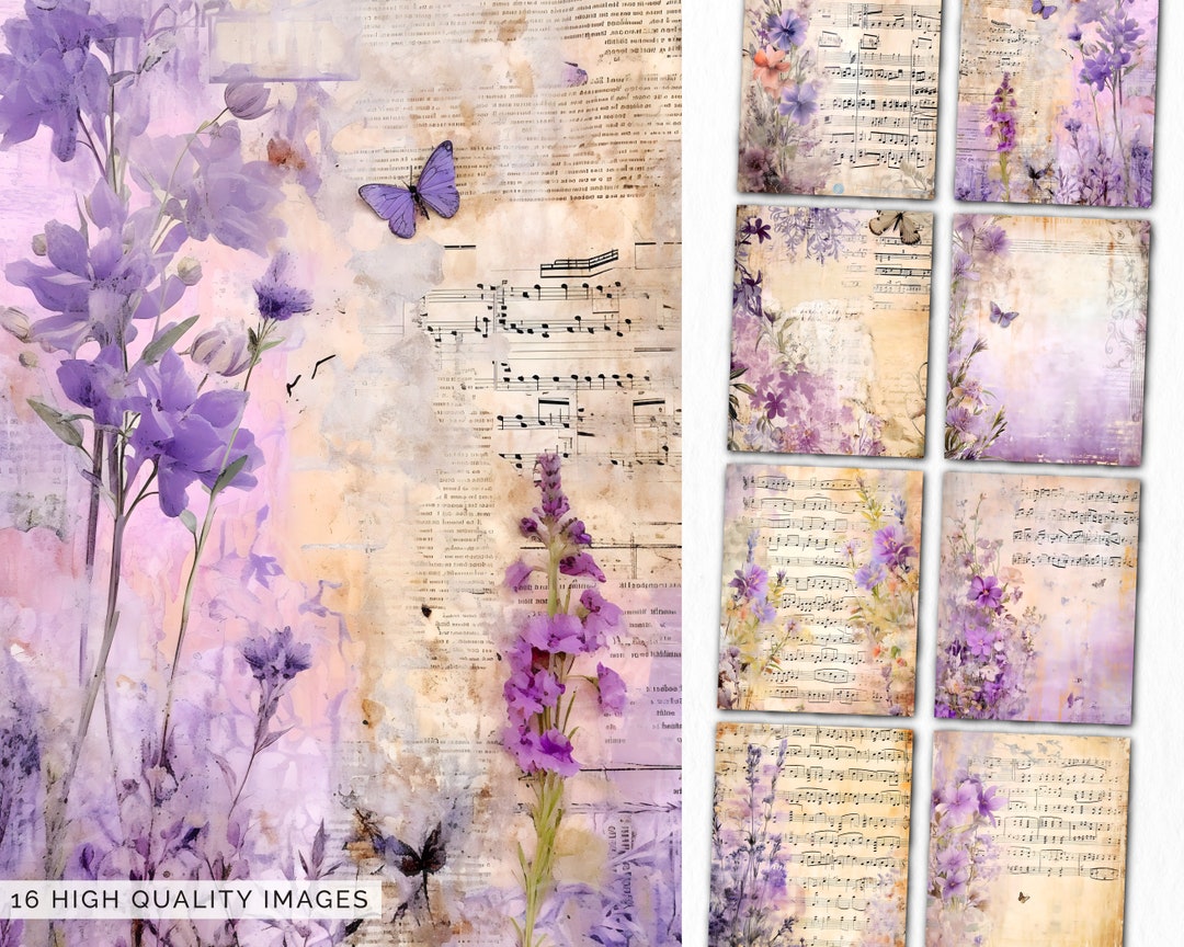 Lavender Vintage Scrapbook Paper With Commercial Use for Card Making ...