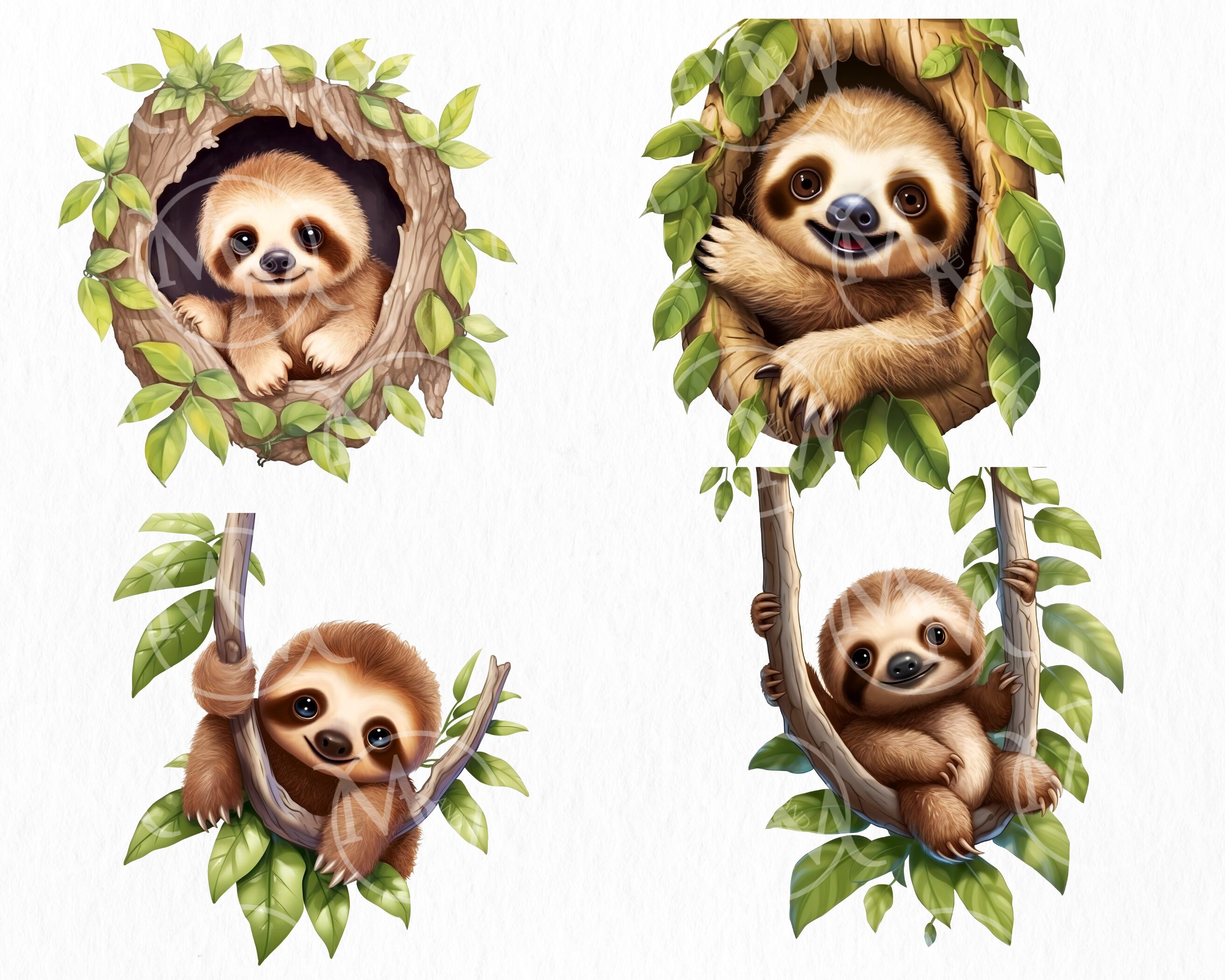 Baby Sloths Clip Art in Transparent Png Digital Files Including ...