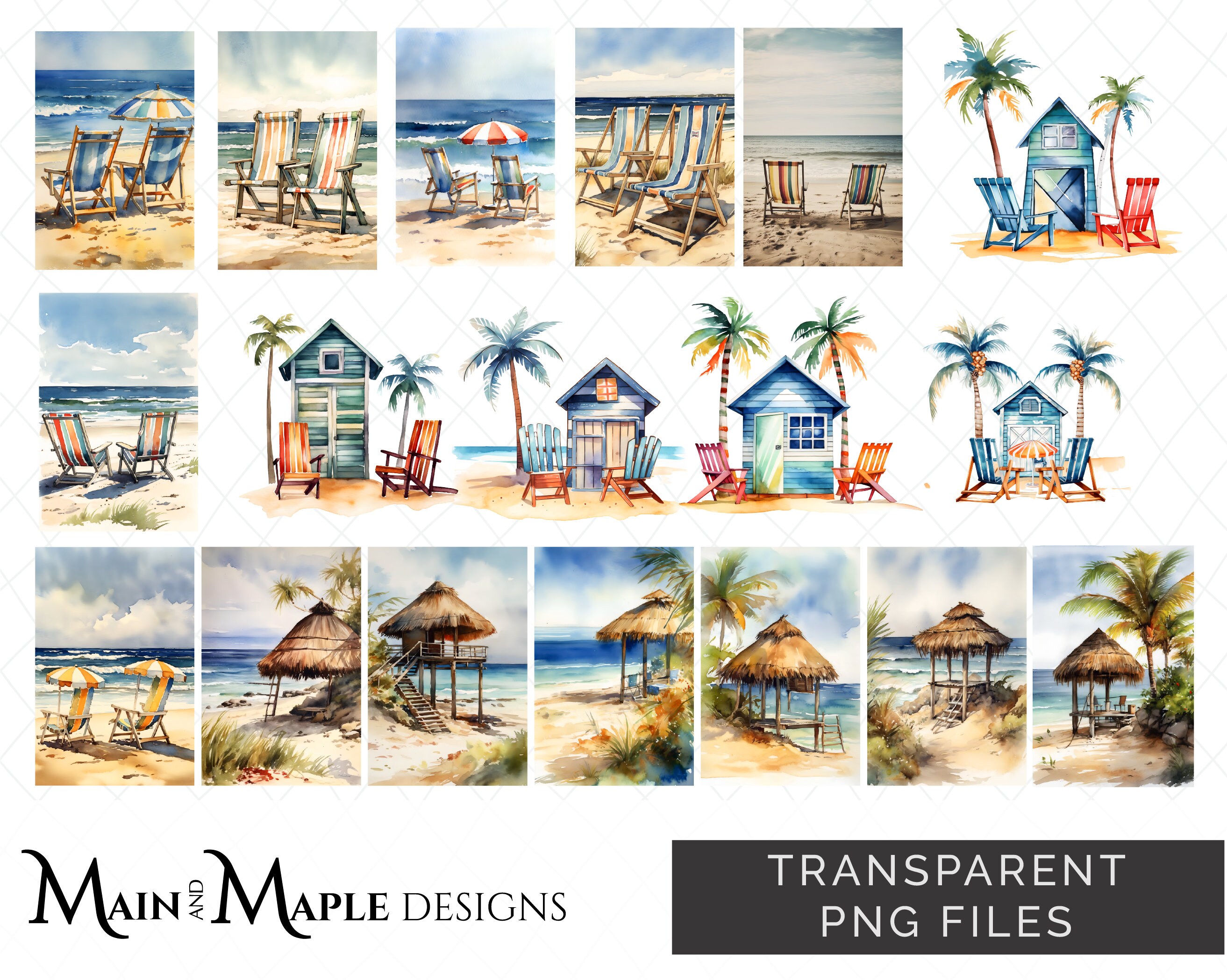 Beach Day Clipart, Patterns & Designs | 130 Elements | Summer Vacation ...