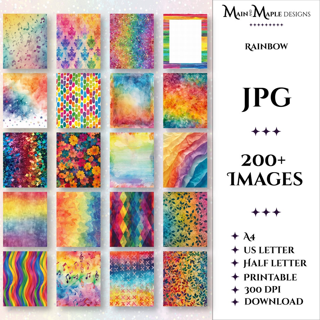 Rainbow Pride Digital Paper Bundle 200+ Printable Papers Scrapbook Junk ...