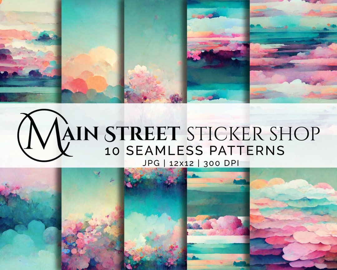 Pastel Clouds Designer Seamless Pattern Bundle Digital Paper Commercial ...