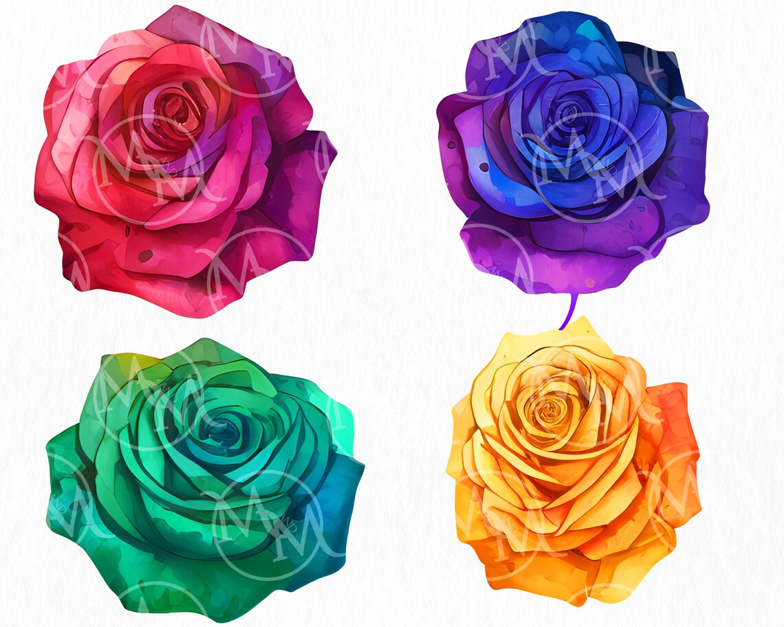 Rainbow Roses Clipart Bundle Transparent PNG Files With Commercial Use ...
