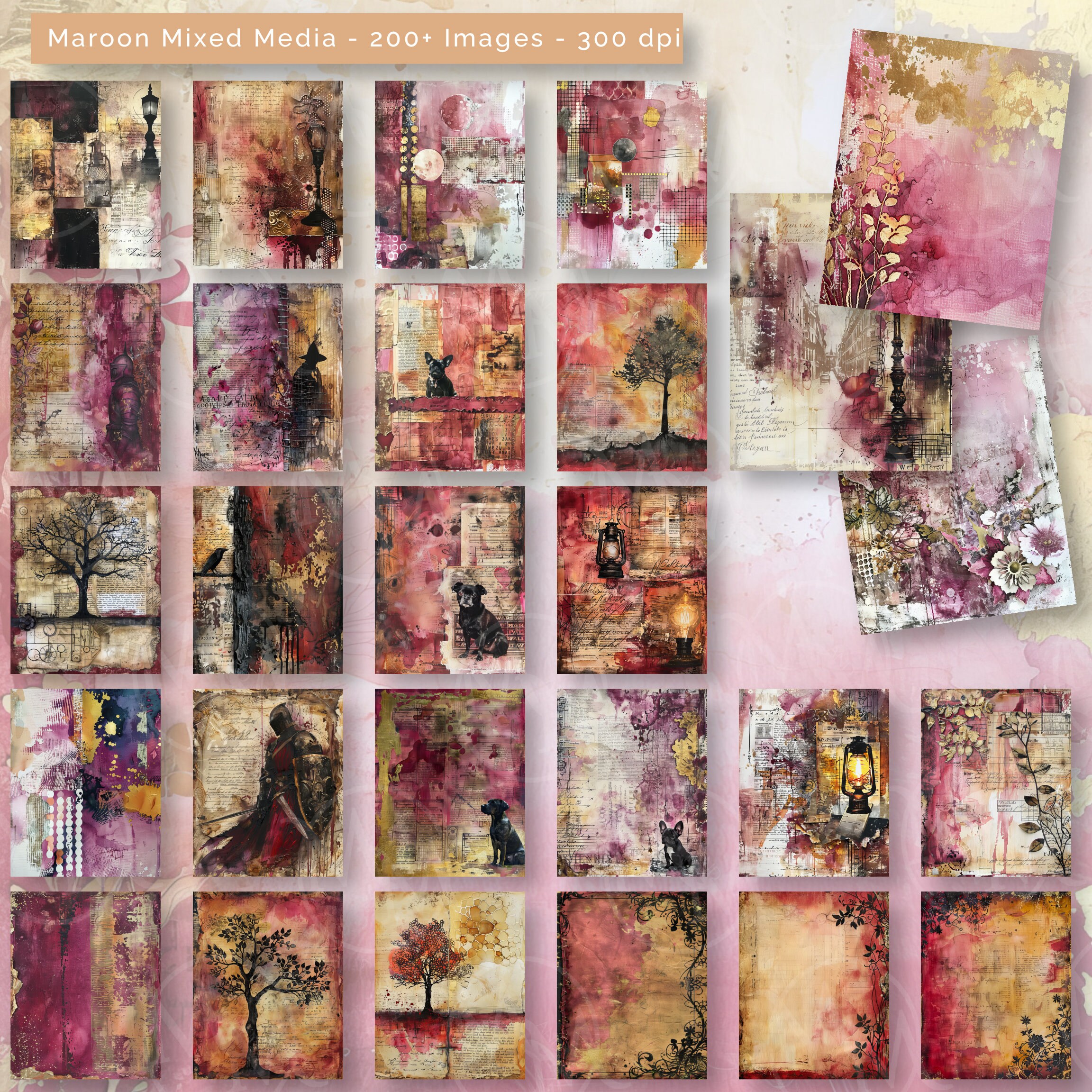 Shabby Chic Printable Papers Bundle 200 Distressed Scrapbook Digital A4 ...