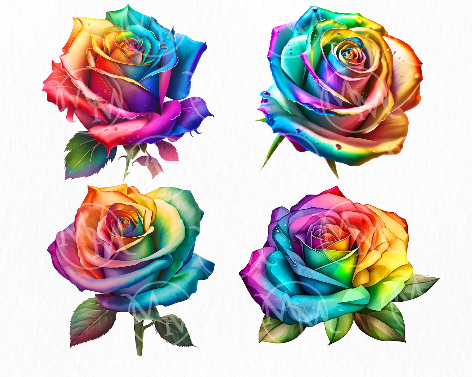 Rainbow Roses Clipart Bundle Transparent PNG Files With Commercial Use ...