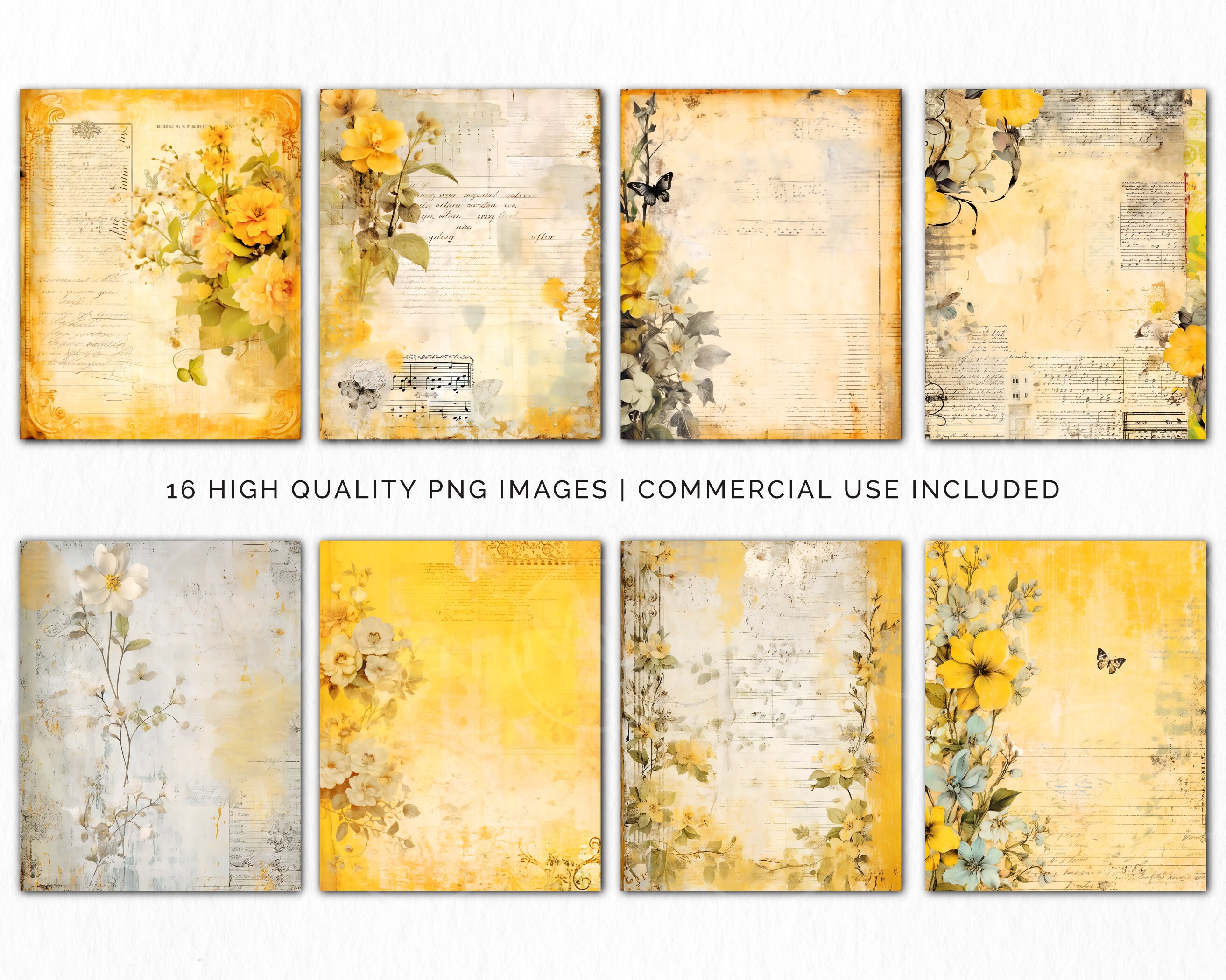 Yellow Vintage Scrapbook Paper With Commercial Use for Card - Etsy