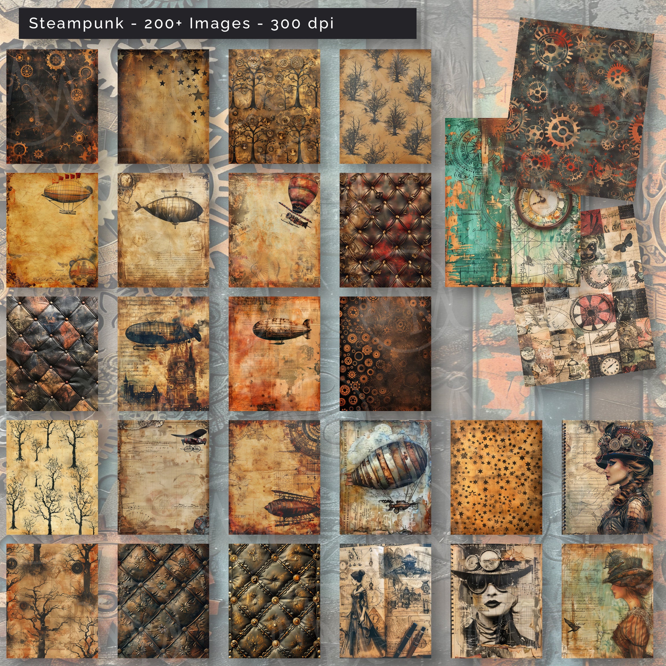Steampunk Big Bundle 200+ Printable Scrapbook Papers Digital A4, Letter ...