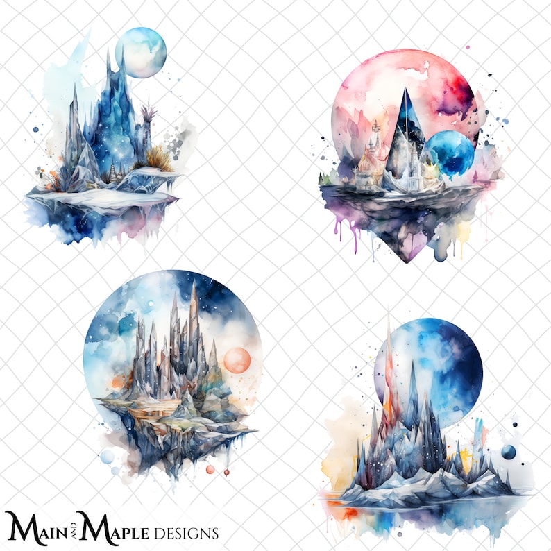 Moon Crystals Clipart Bundle Pastel Watercolor Healing Magic - Etsy