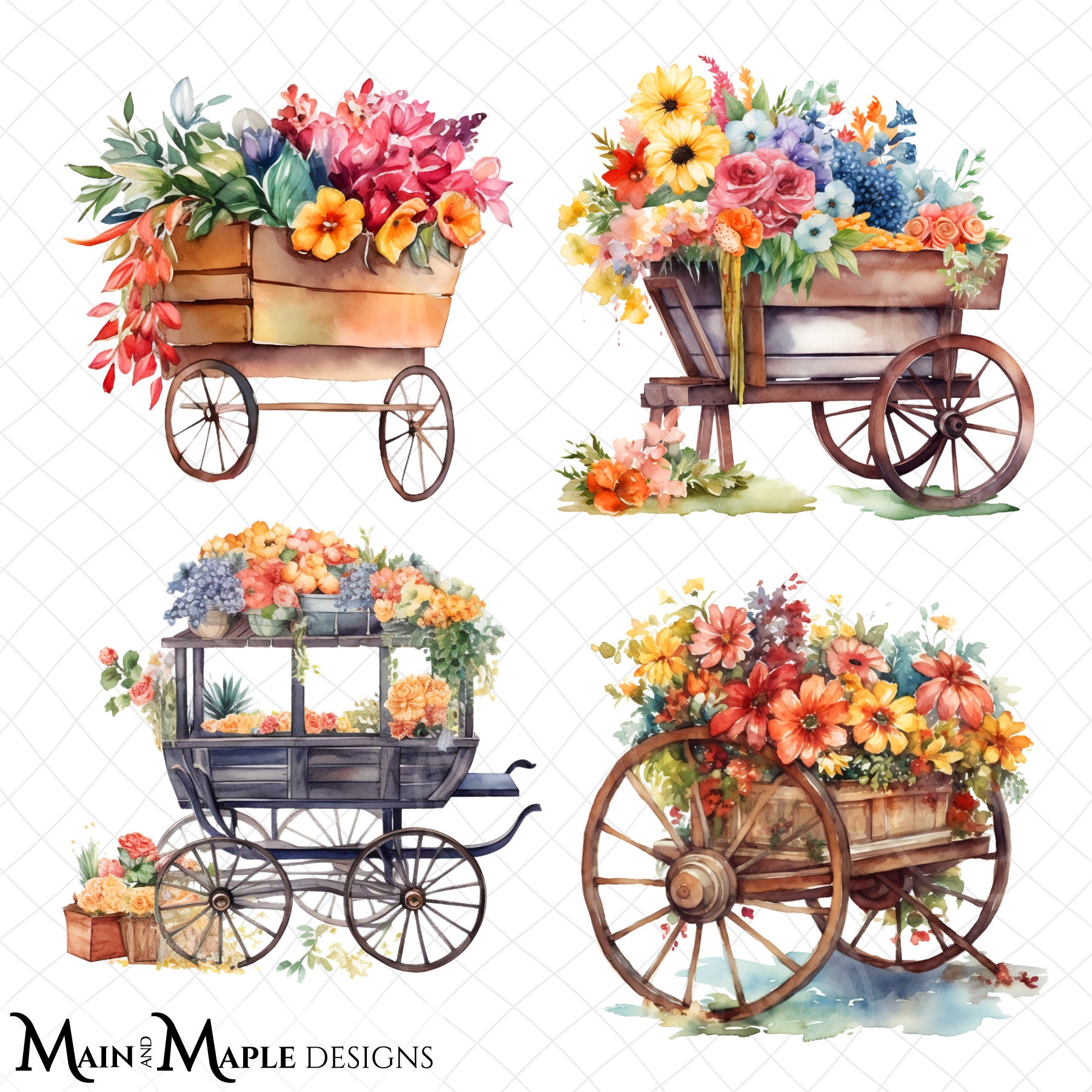 Flower Cart Clipart | 30 Images | Transparent PNG Files | Commercial ...
