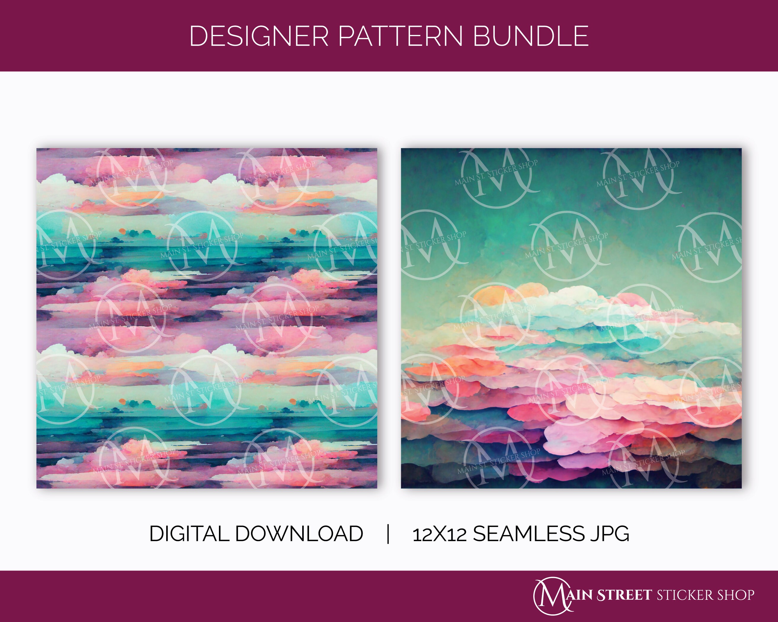 Pastel Clouds Designer Seamless Pattern Bundle Digital Paper Commercial ...