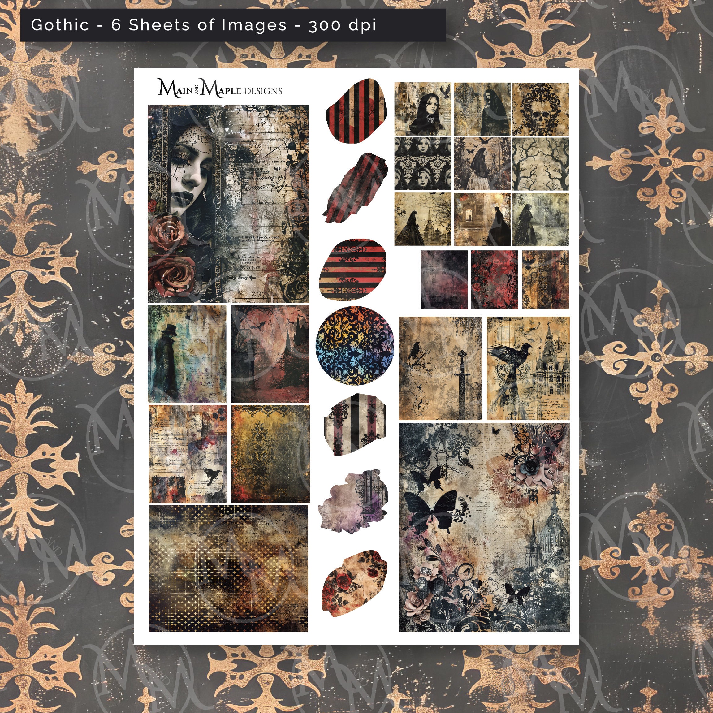 Gothic Printable Stickers Fussy Cuts, JPG Digital Images A4 and US ...