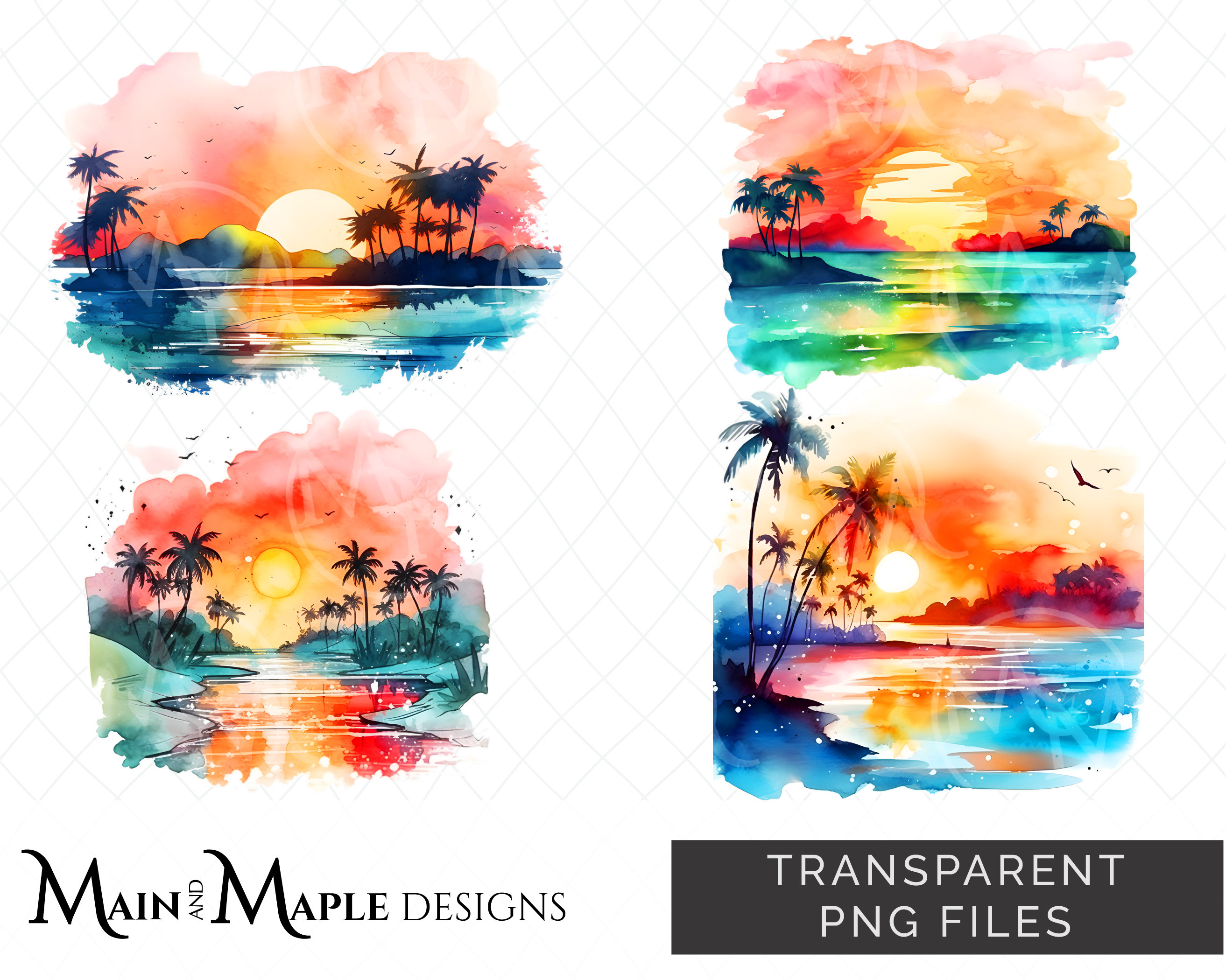 Beach Sunset Clipart, Patterns & Designs 25 Transparent Pngs Commercial ...