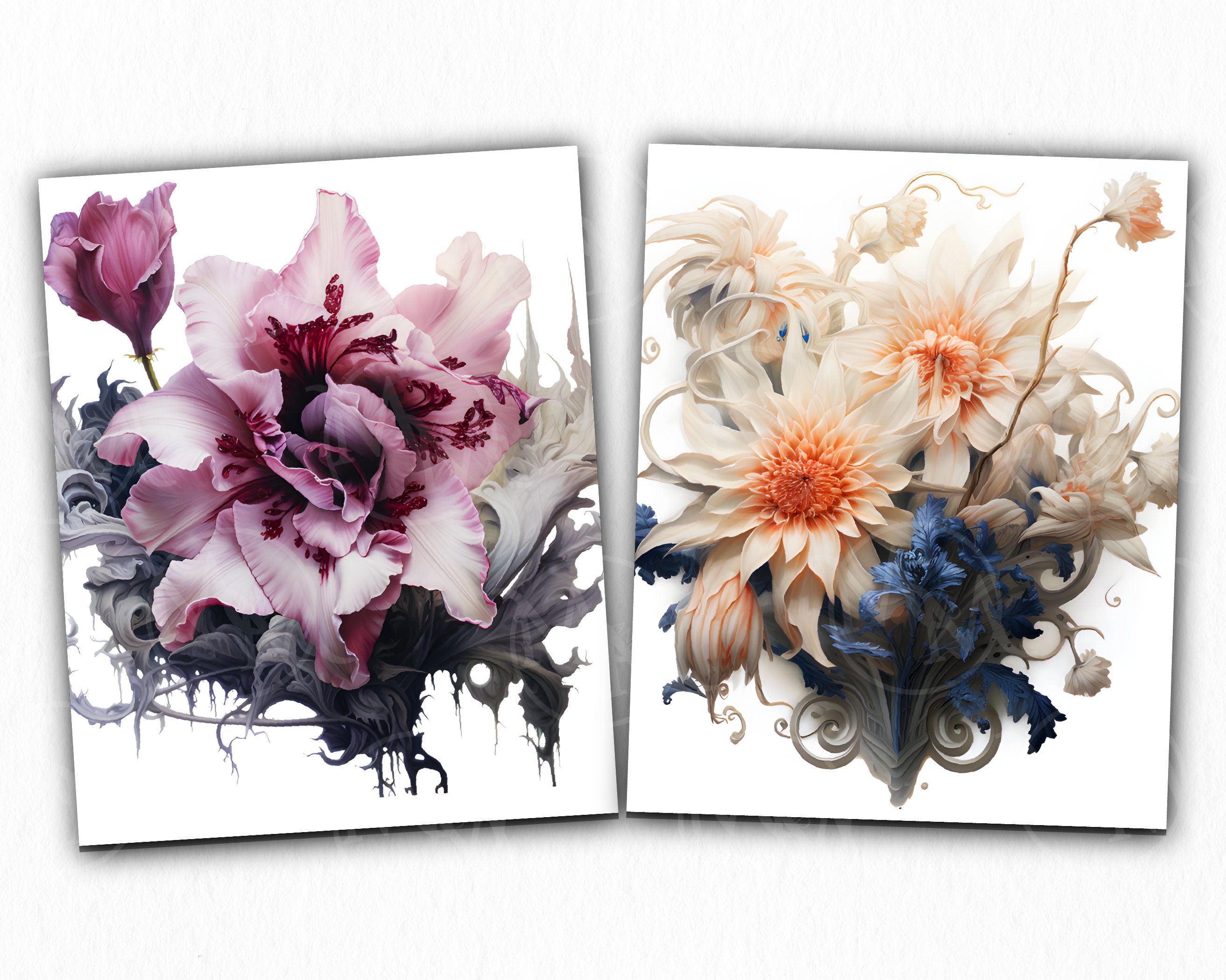 Gothic Floral Bouquets Clipart With Commercial Use With Black and White ...