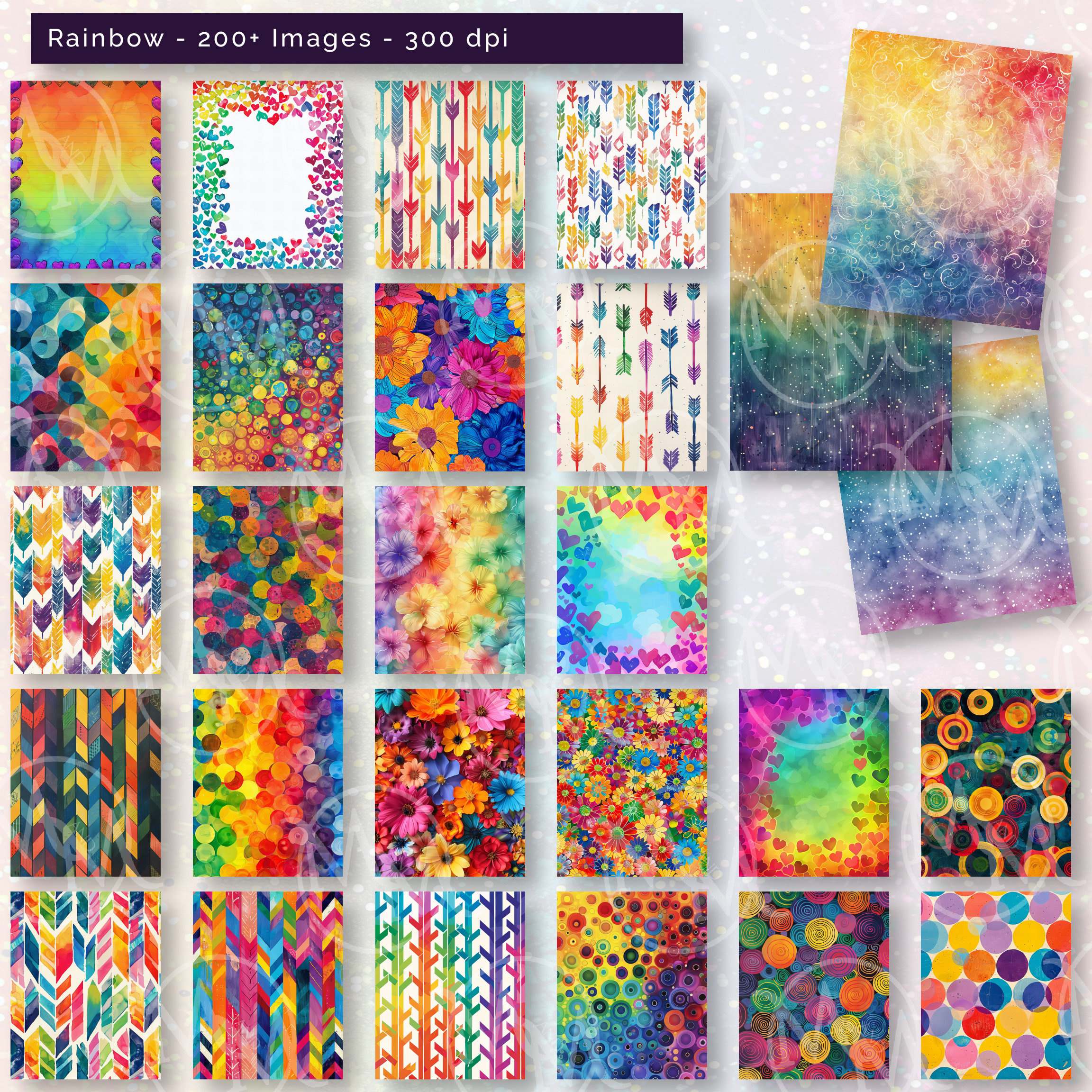 Rainbow Pride Digital Paper Bundle 200 Printable Papers Scrapbook Junk ...