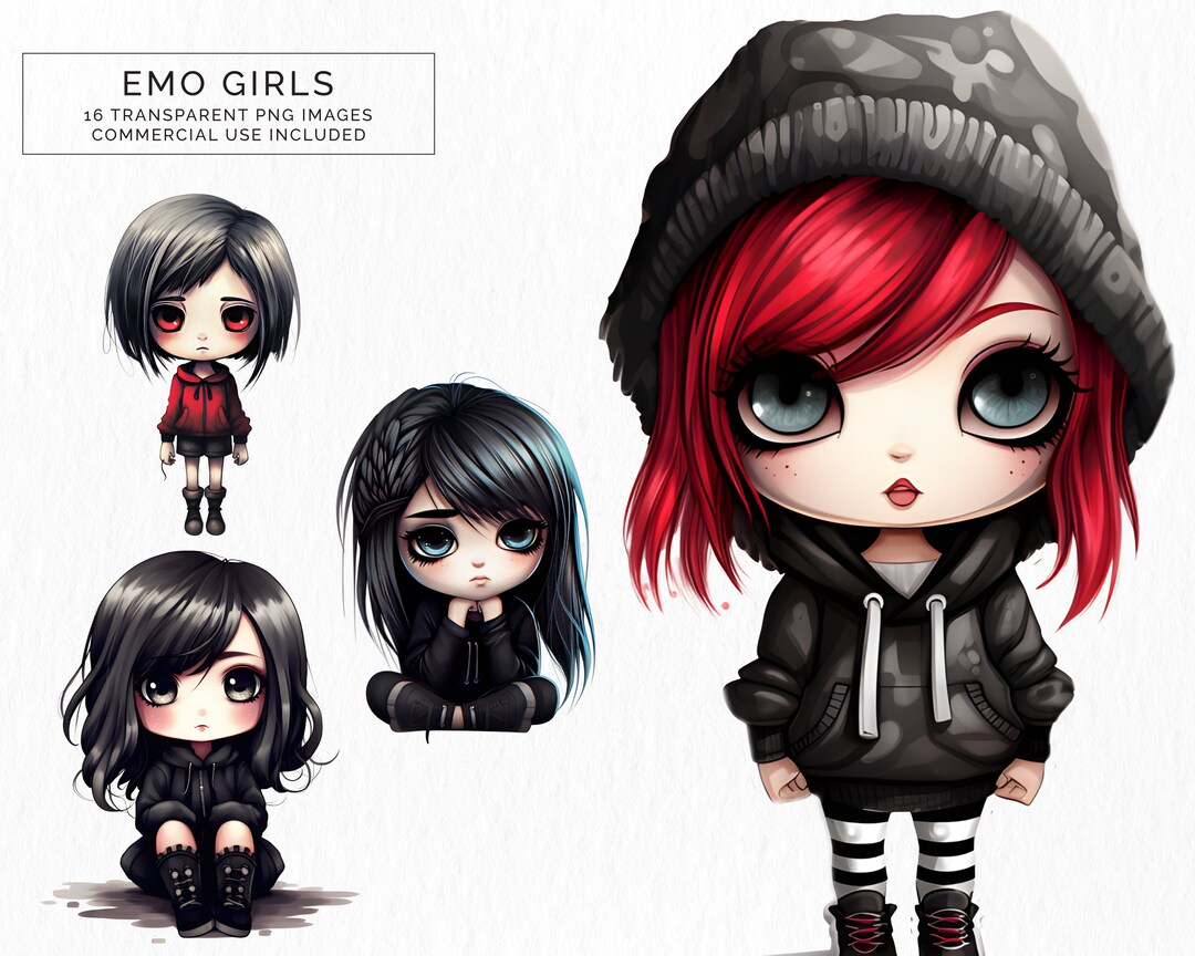 Chibi Emo Girls Clipart PNG Files With Commercial Use Cute Digital ...