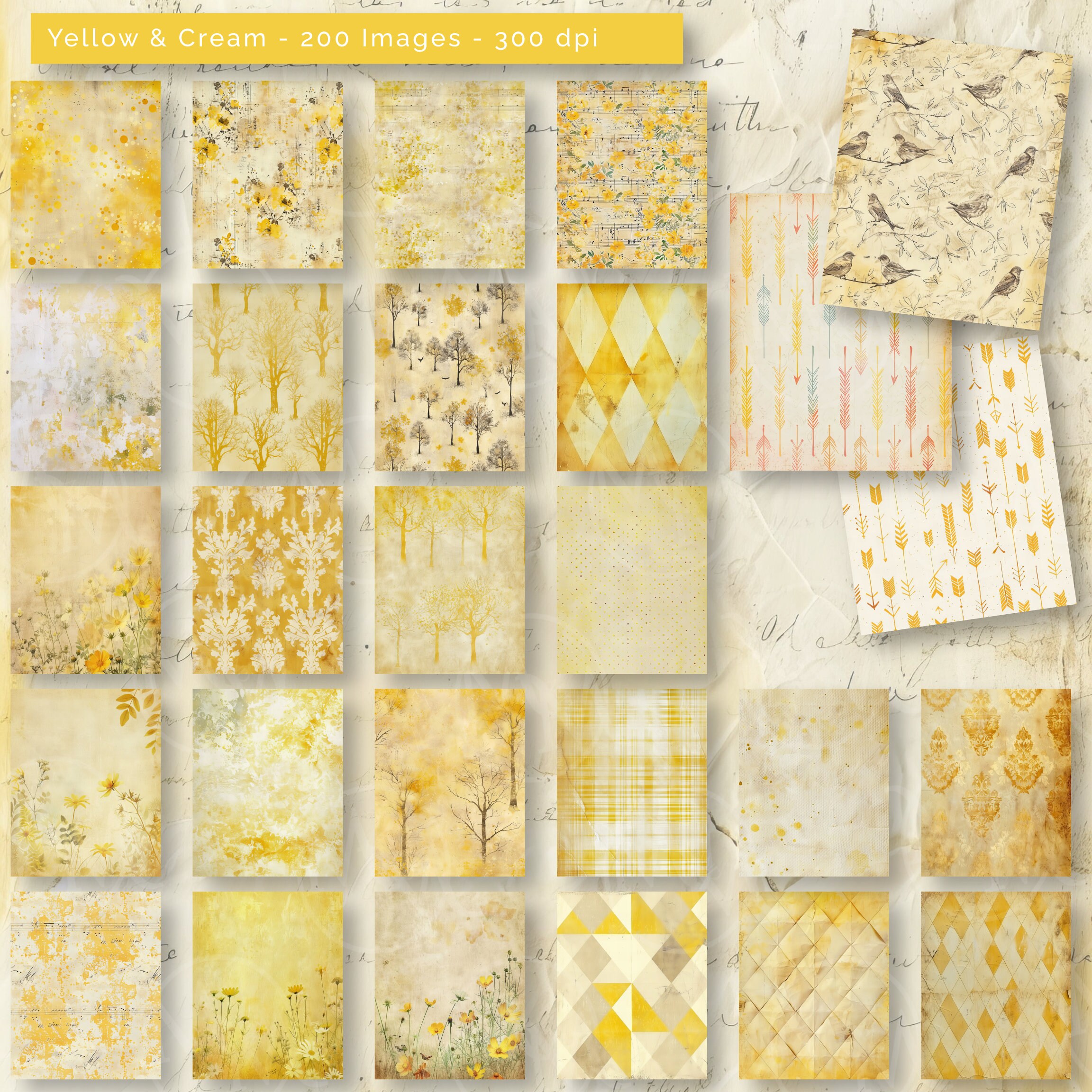 200+ Printable Papers Yellow Cream Scrapbook Digital A4, Letter, Half ...