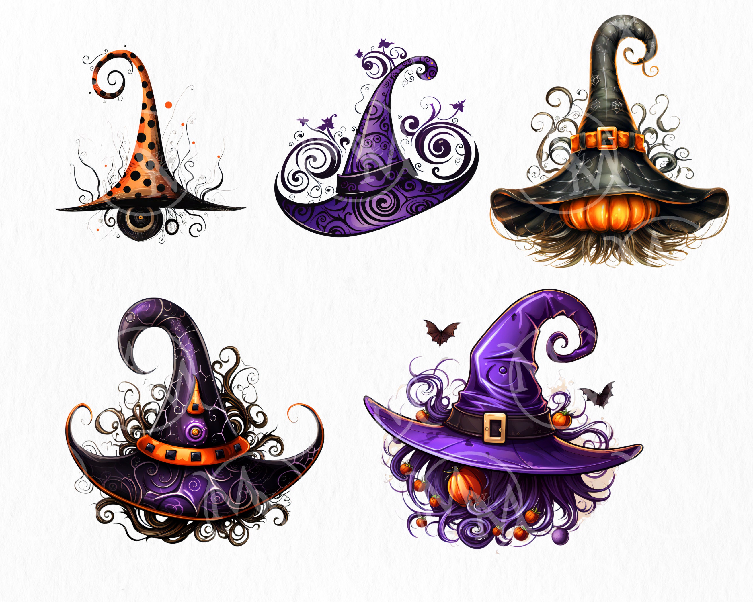 Halloween Witch's Hats Clipart PNG Files With Commercial - Etsy