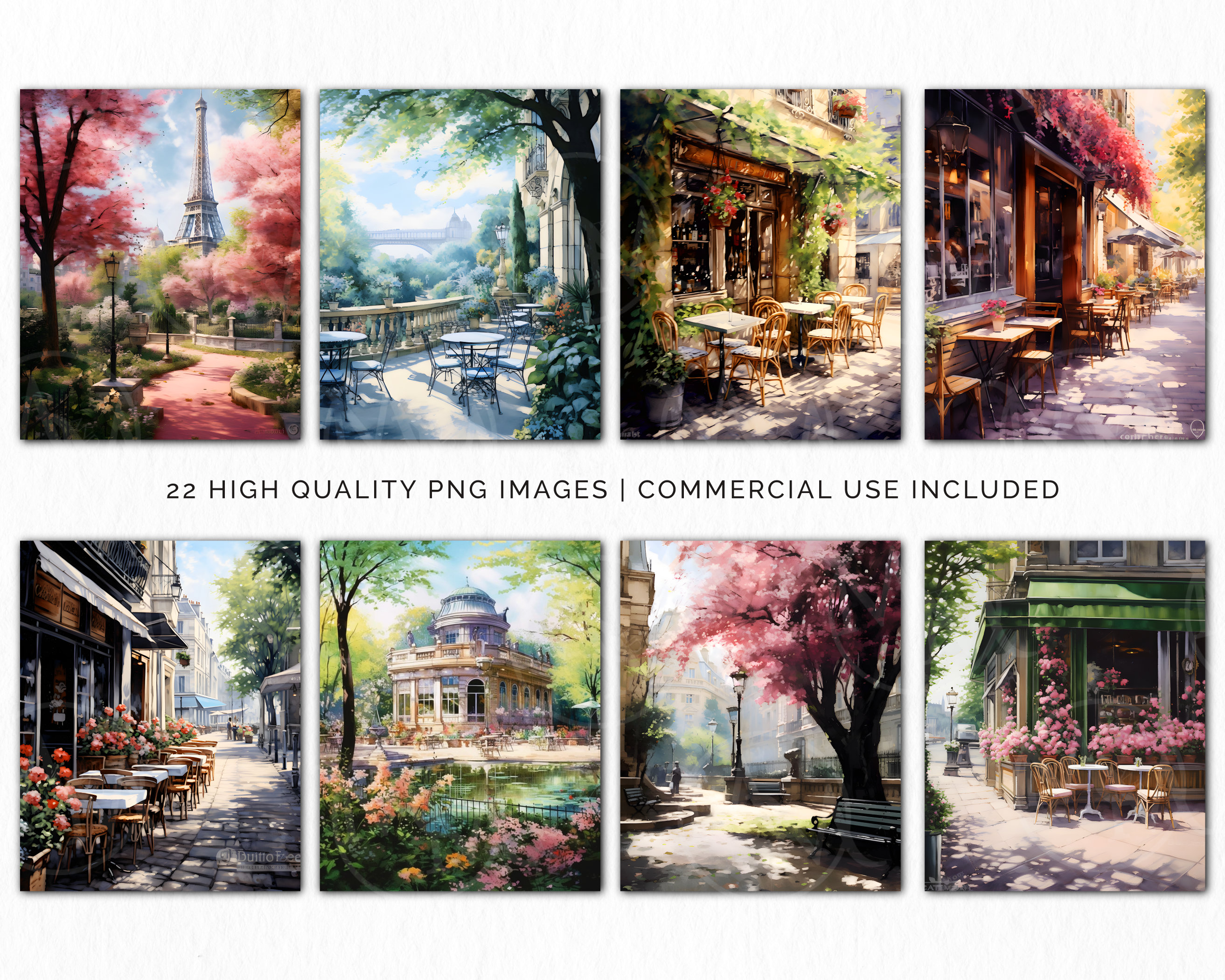 Paris Scenes Sidewalk Cafes Parisian Gardens With Commercial Use for ...