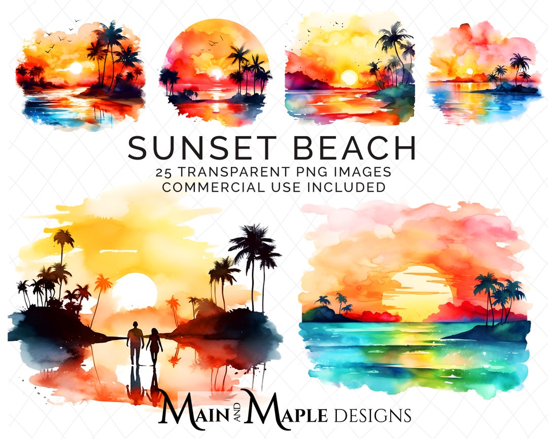 Beach Sunset Clipart, Patterns & Designs | 25 Transparent Pngs ...